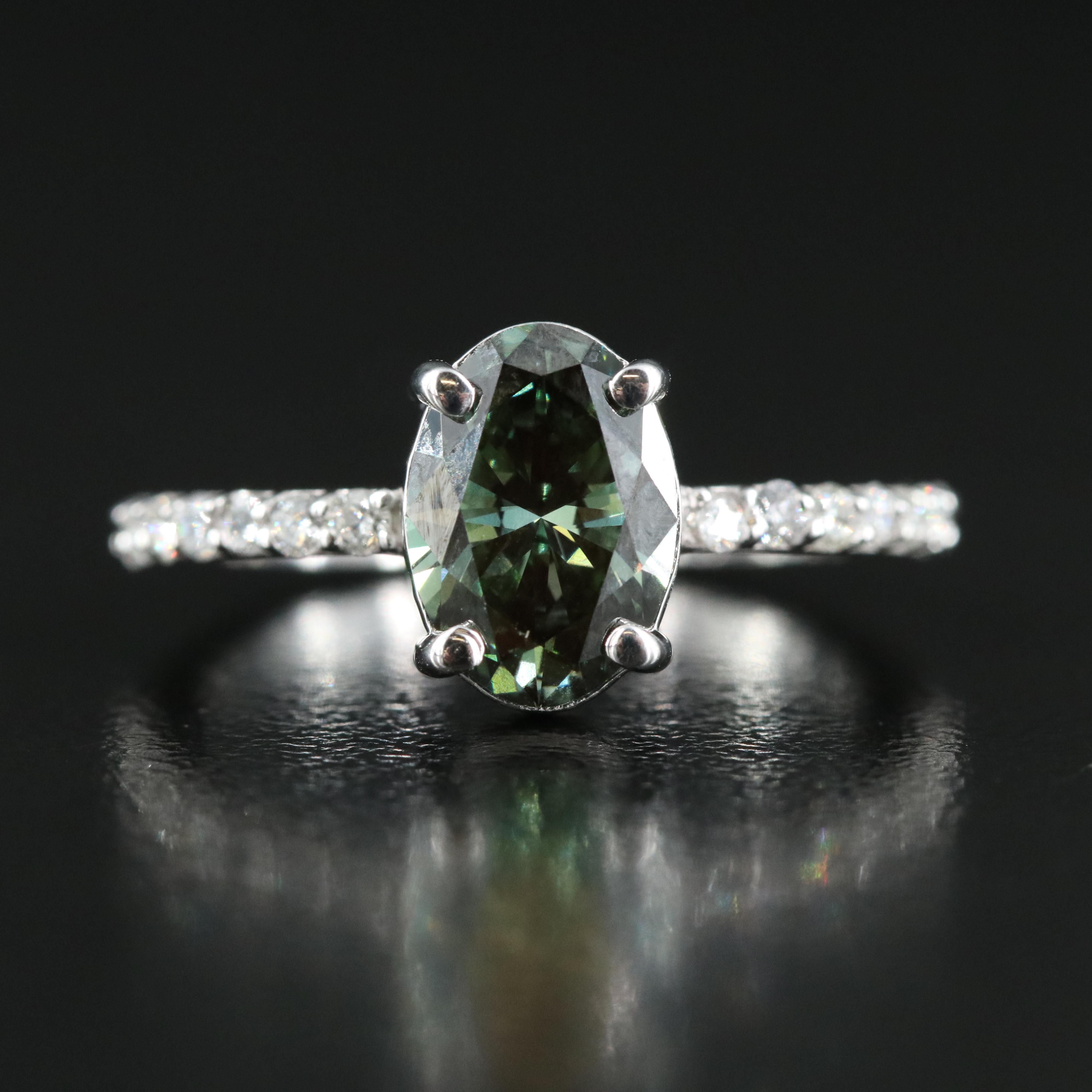 18K 1.84 CTW Diamond Ring with (Origin Undetermined) Fancy Dark Green Diamond | EBTH