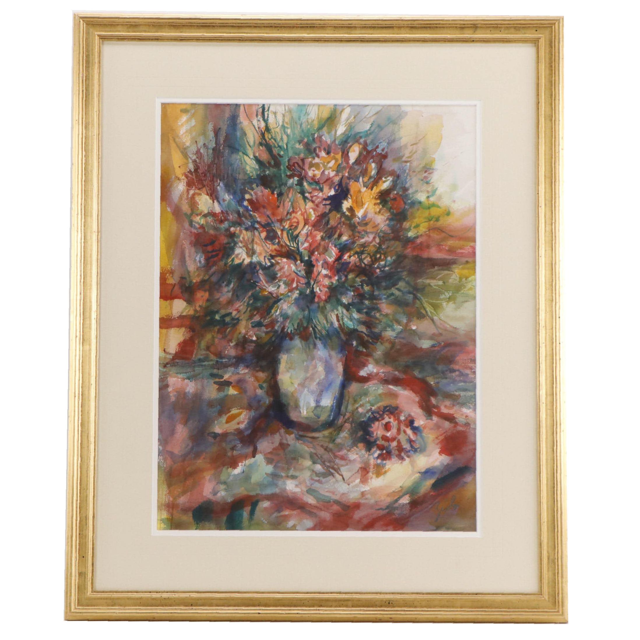Harold Zisla Watercolor Painting of a Still Life with Flowers | EBTH