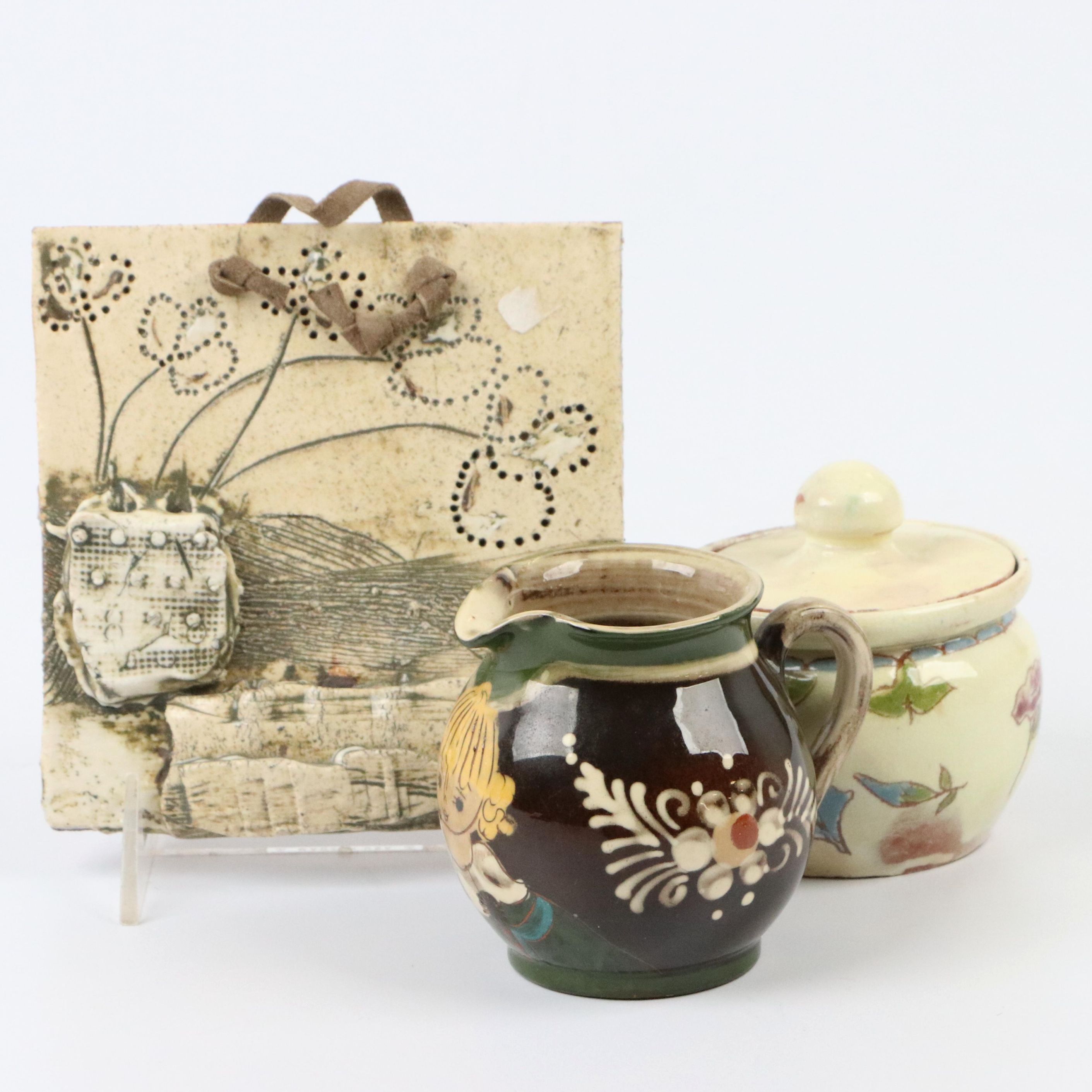 Signed Ceramic Tile by Larry Roggow, 1975 with Other Ceramic Pottery ...