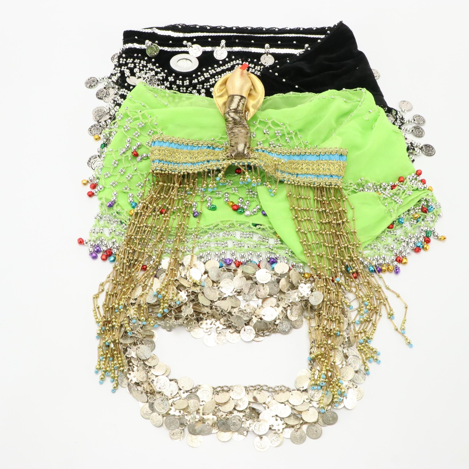 Belly Dance Coin Hip Scarves, Coin Medallion Link Belt, and Headpiece ...