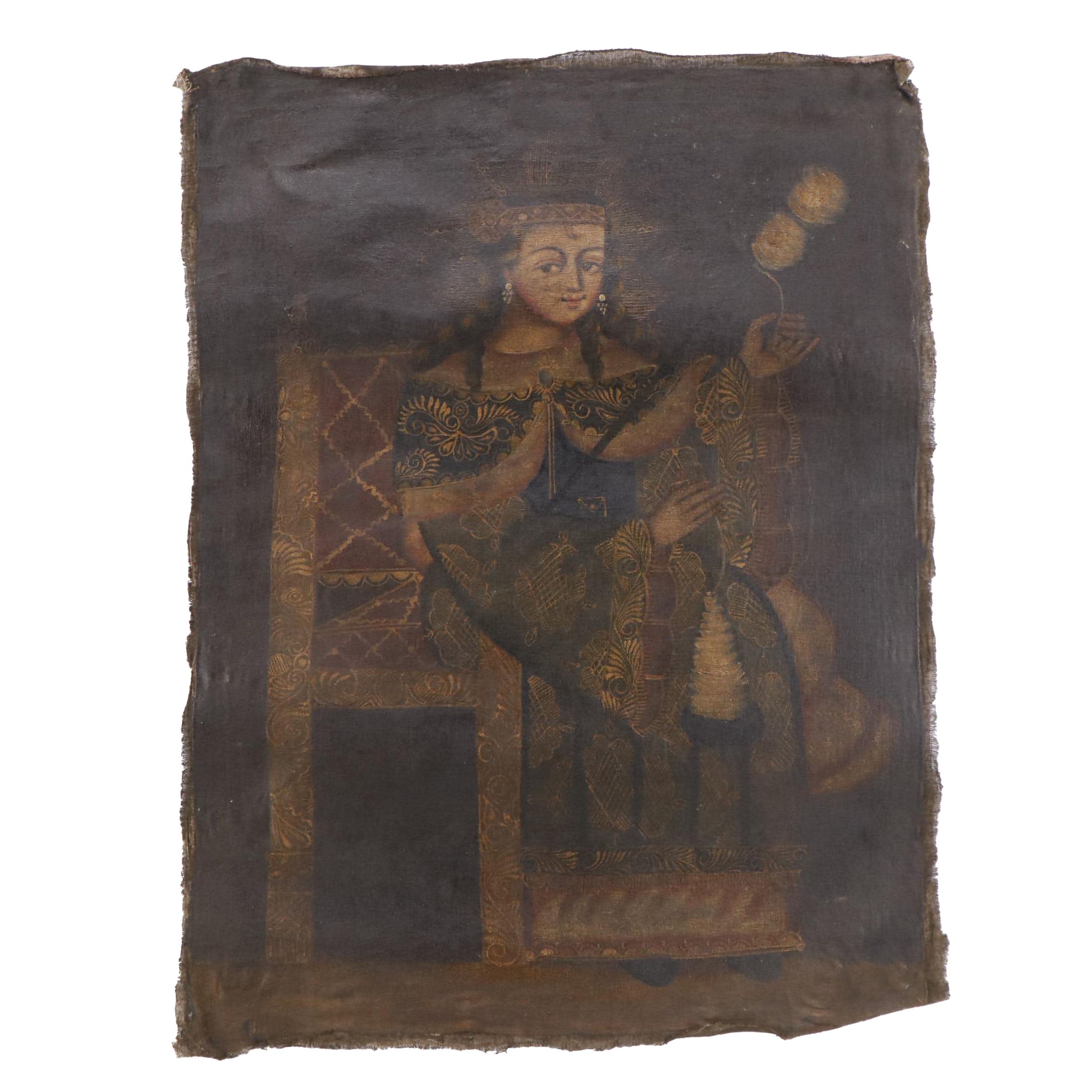 Cuzco School Style Reproduction Oil Painting of an Icon, 1995 | EBTH