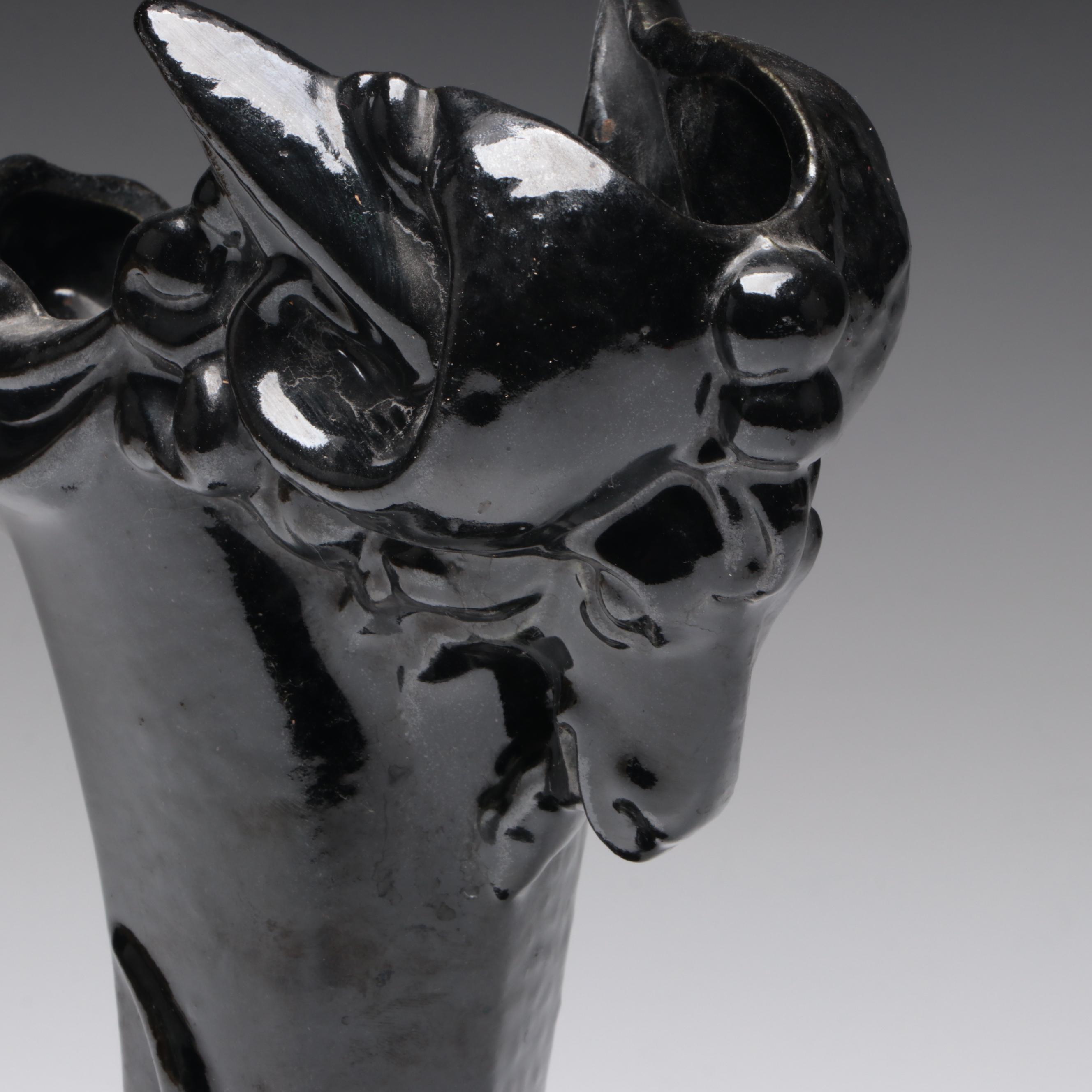 MCM McCoy Pottery Ram Head Vase with Blown Glass Grape Cluster | EBTH