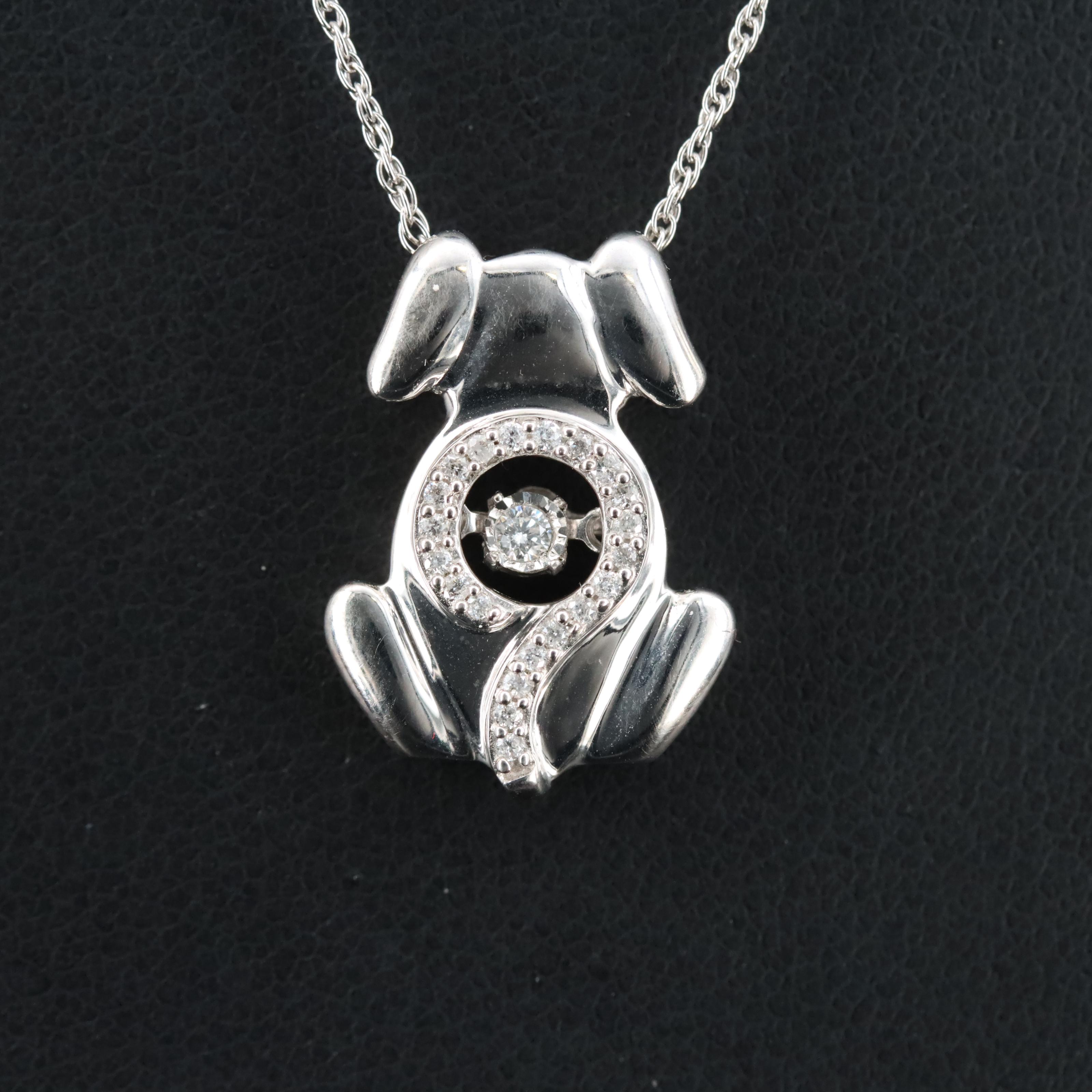 Sterling Diamond Dog Pendant Necklace with Articulated Center | EBTH