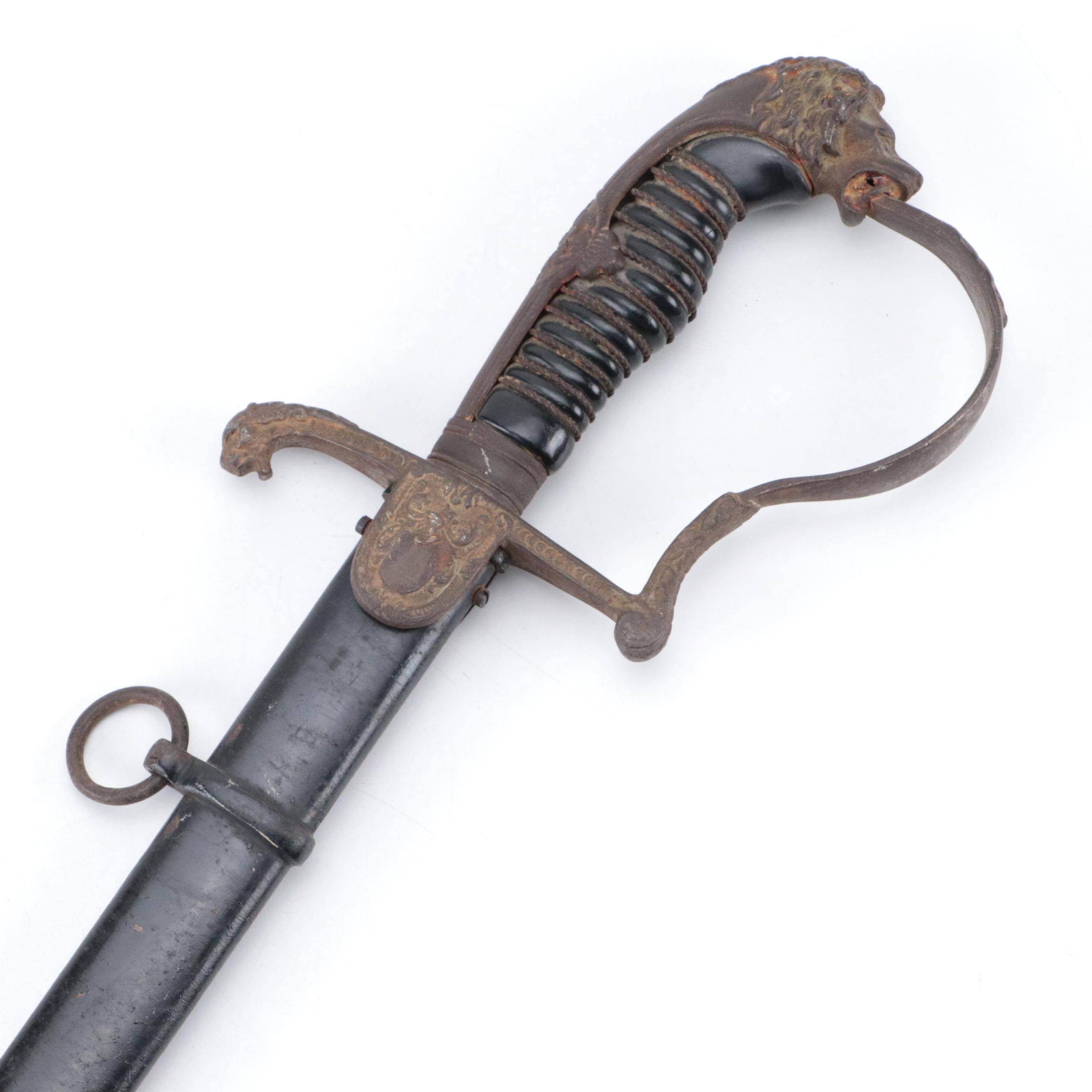 German Lion-Head Pommel Artillery Officer's Sword, Early to Mid 20th ...