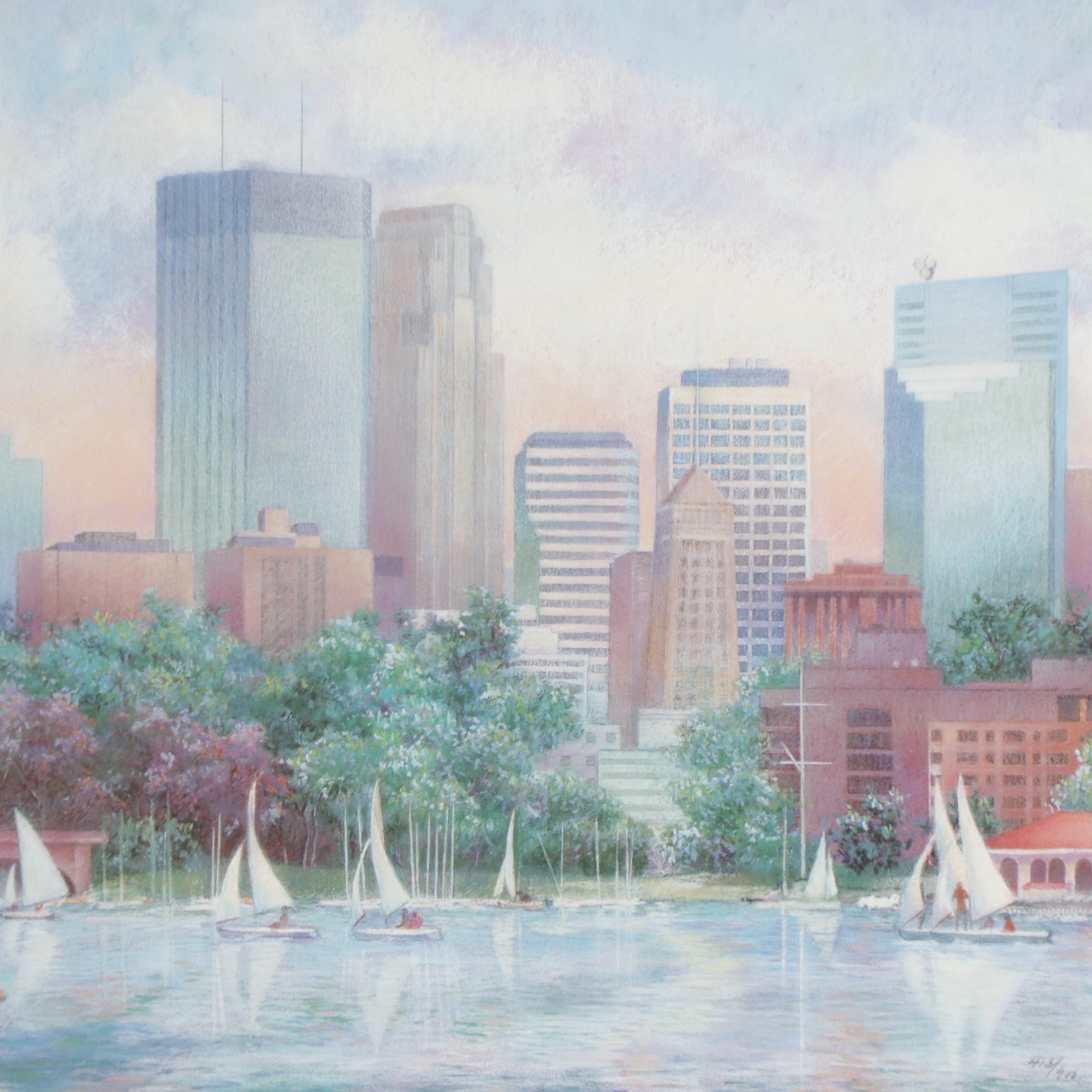 Barbara Hails Offset Lithograph of Metropolitan Harbor Scene | EBTH