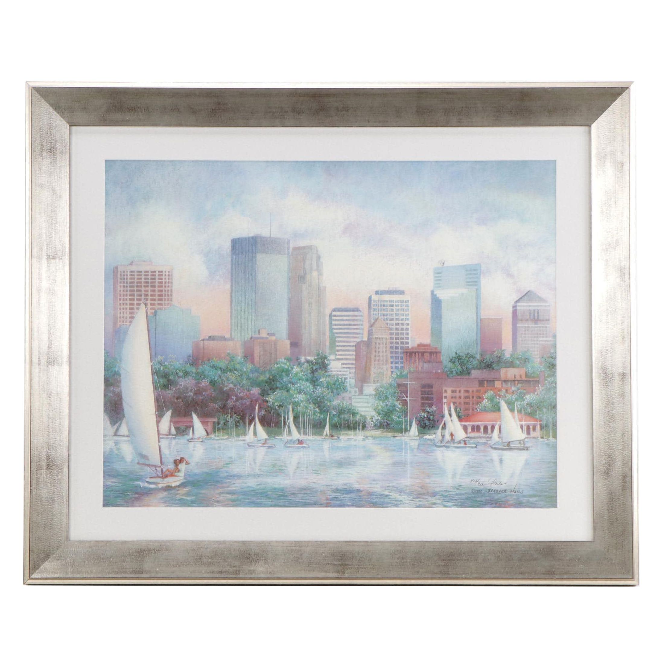 Barbara Hails Offset Lithograph of Metropolitan Harbor Scene | EBTH