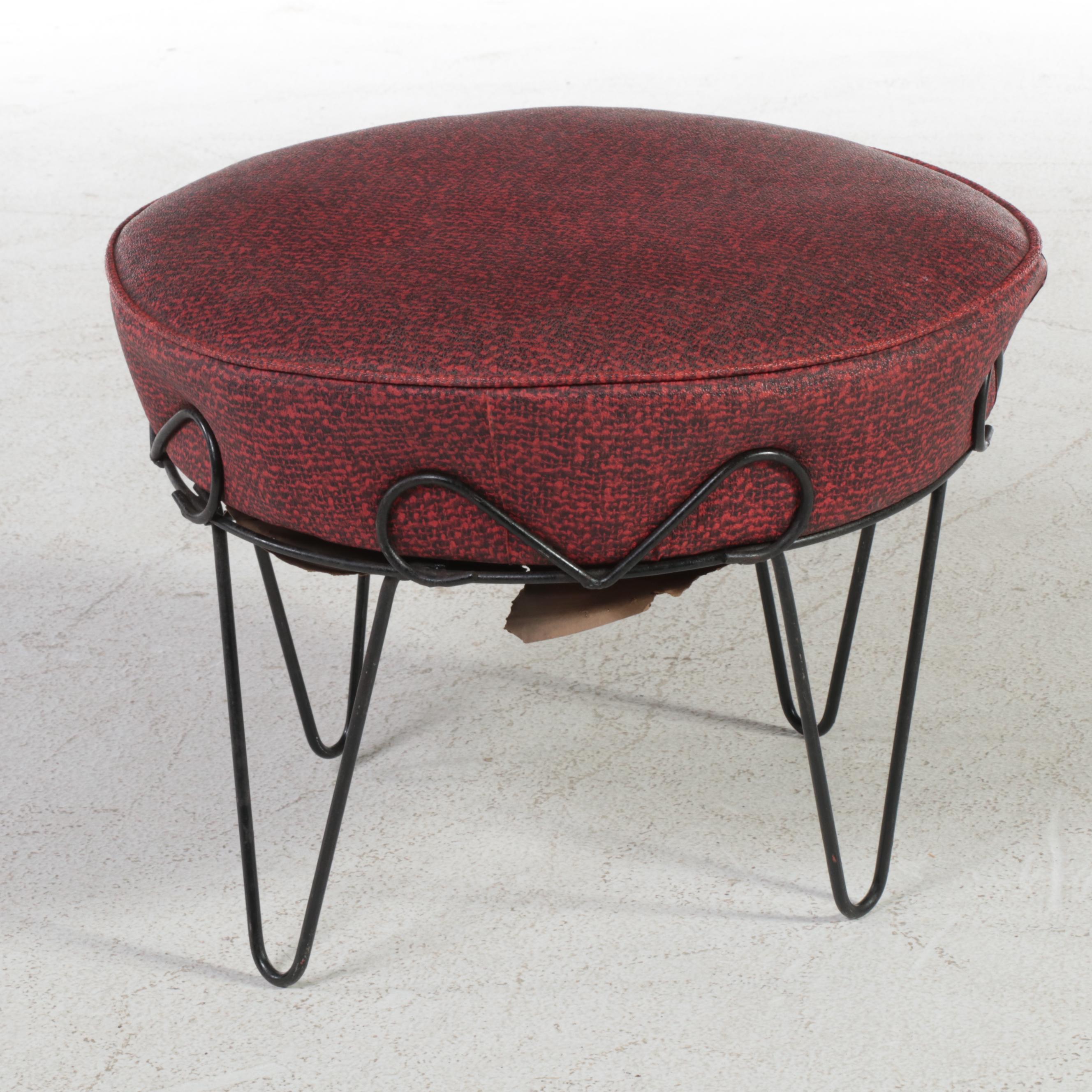 Mid Century Modern Steel Wire and Upholstered Footstool | EBTH