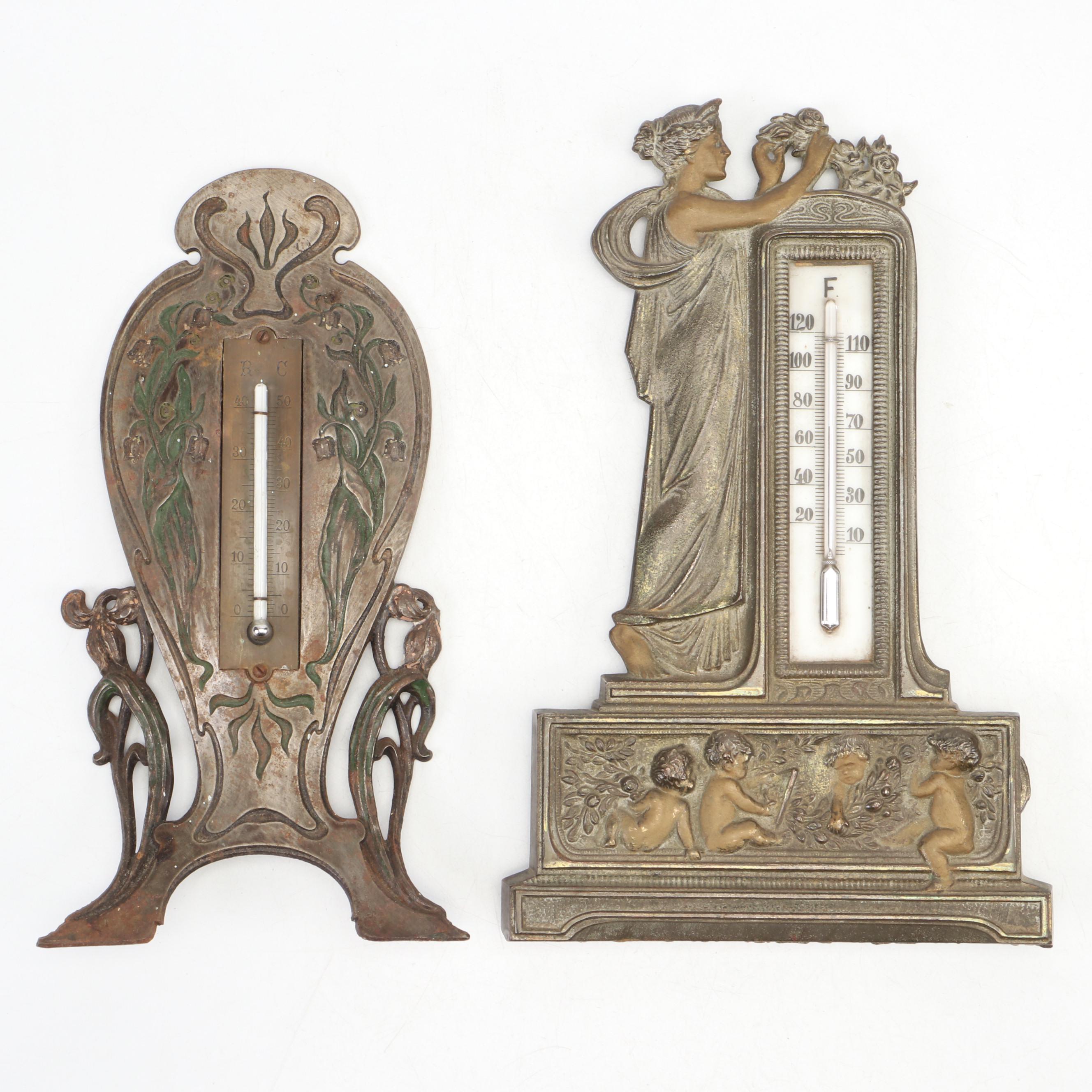 Neoclassical and Art Nouveau Style Cast Metal Desk Thermometers | EBTH