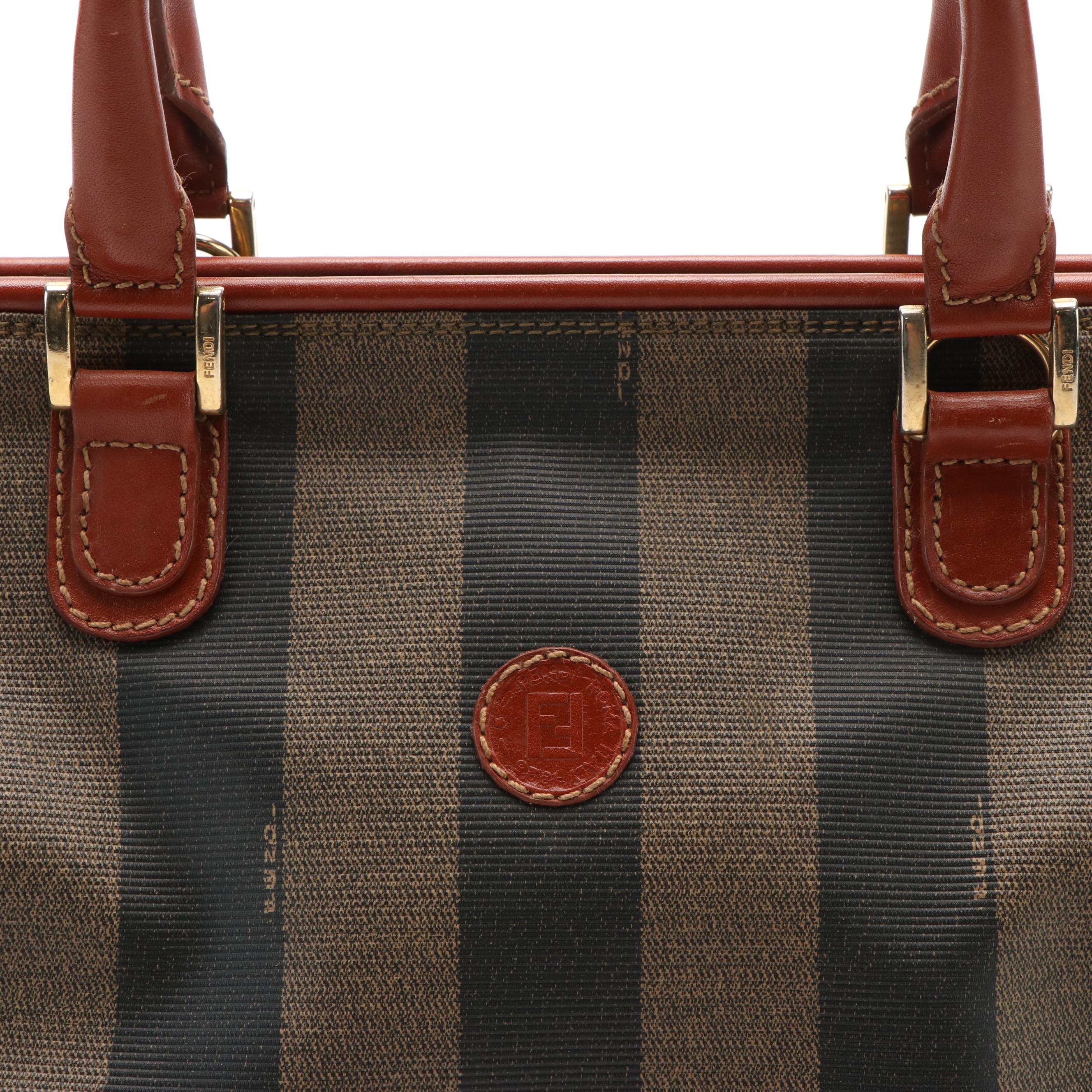 Fendi Pequin Stripe with Brown Leather Boston Bag | EBTH