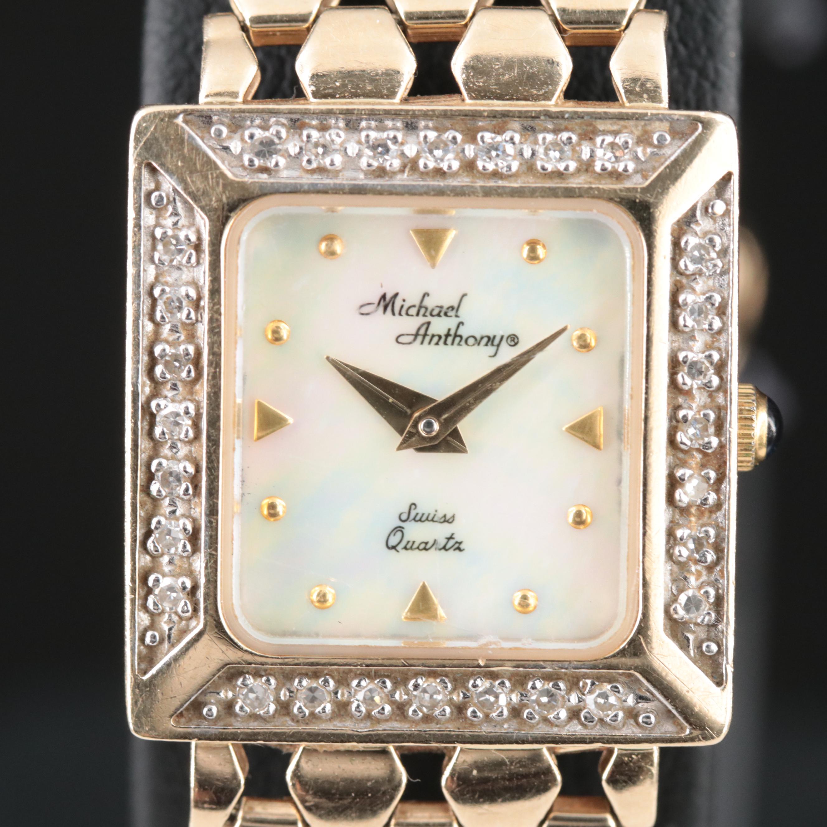 14K Michael Anthony Diamond Bezel Quartz Watch | EBTH