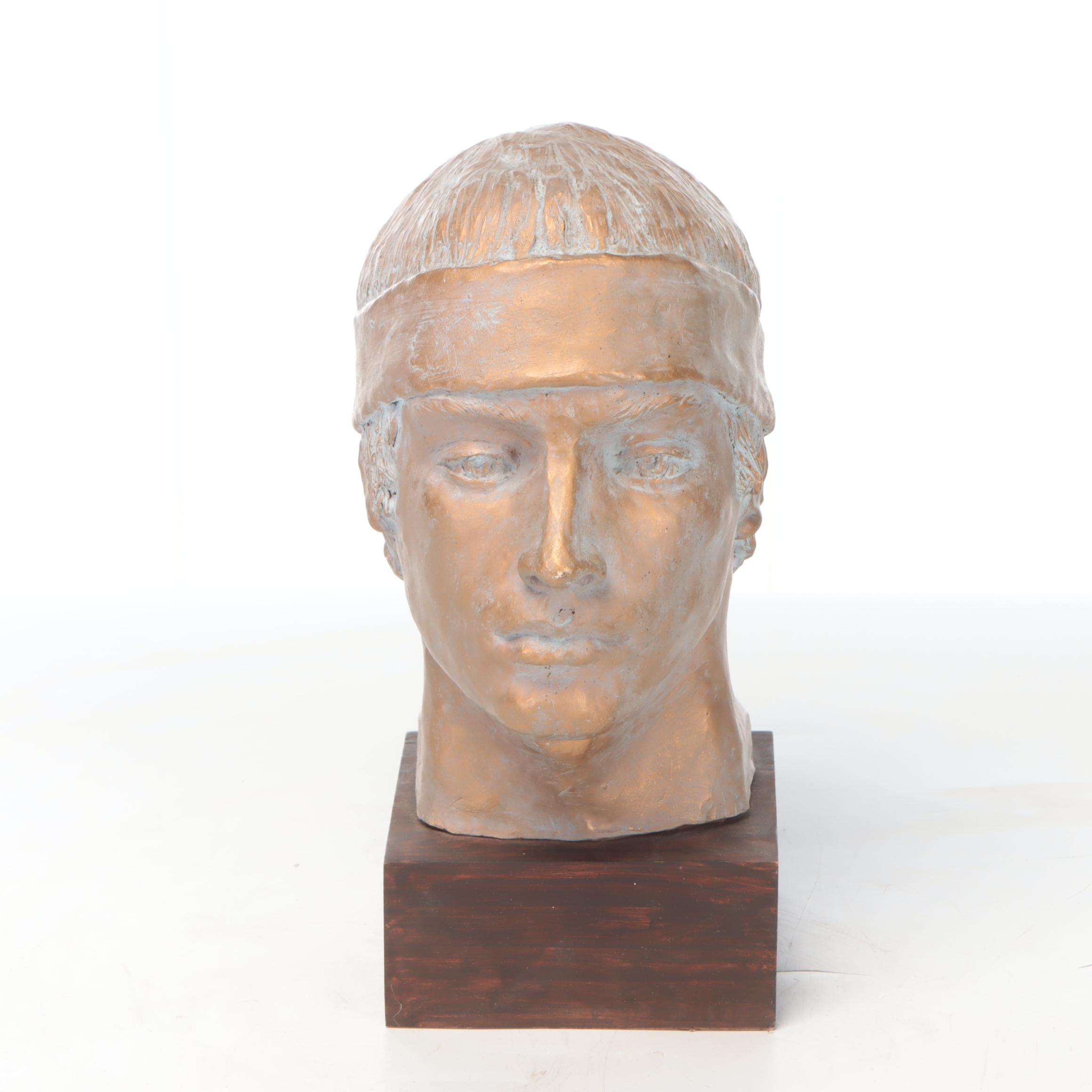 Signed Gary Ross Fired Clay Bust on Wood Stand | EBTH