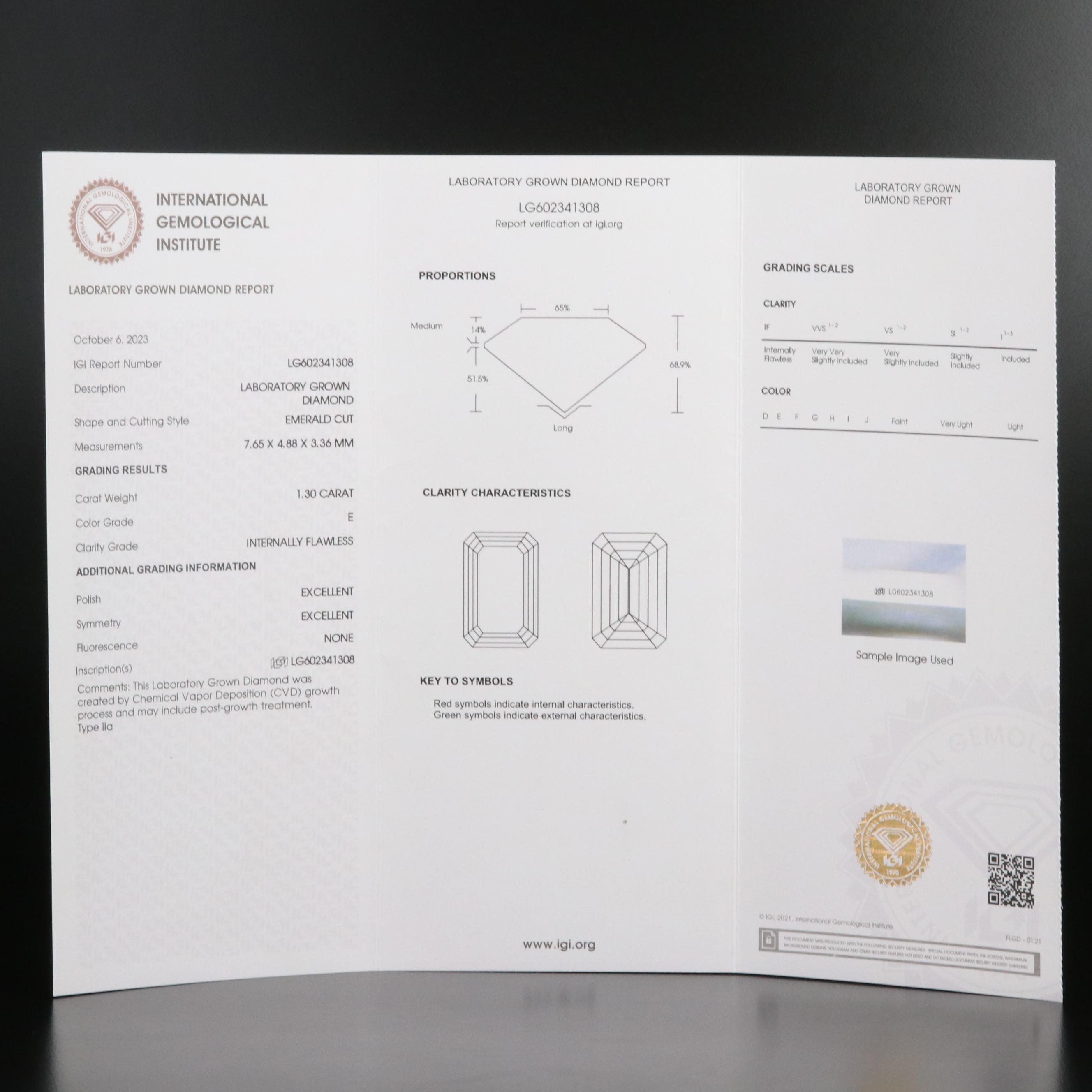 Loose 1.30 CT Internally Flawless Lab Grown Diamond with IGI Report ...