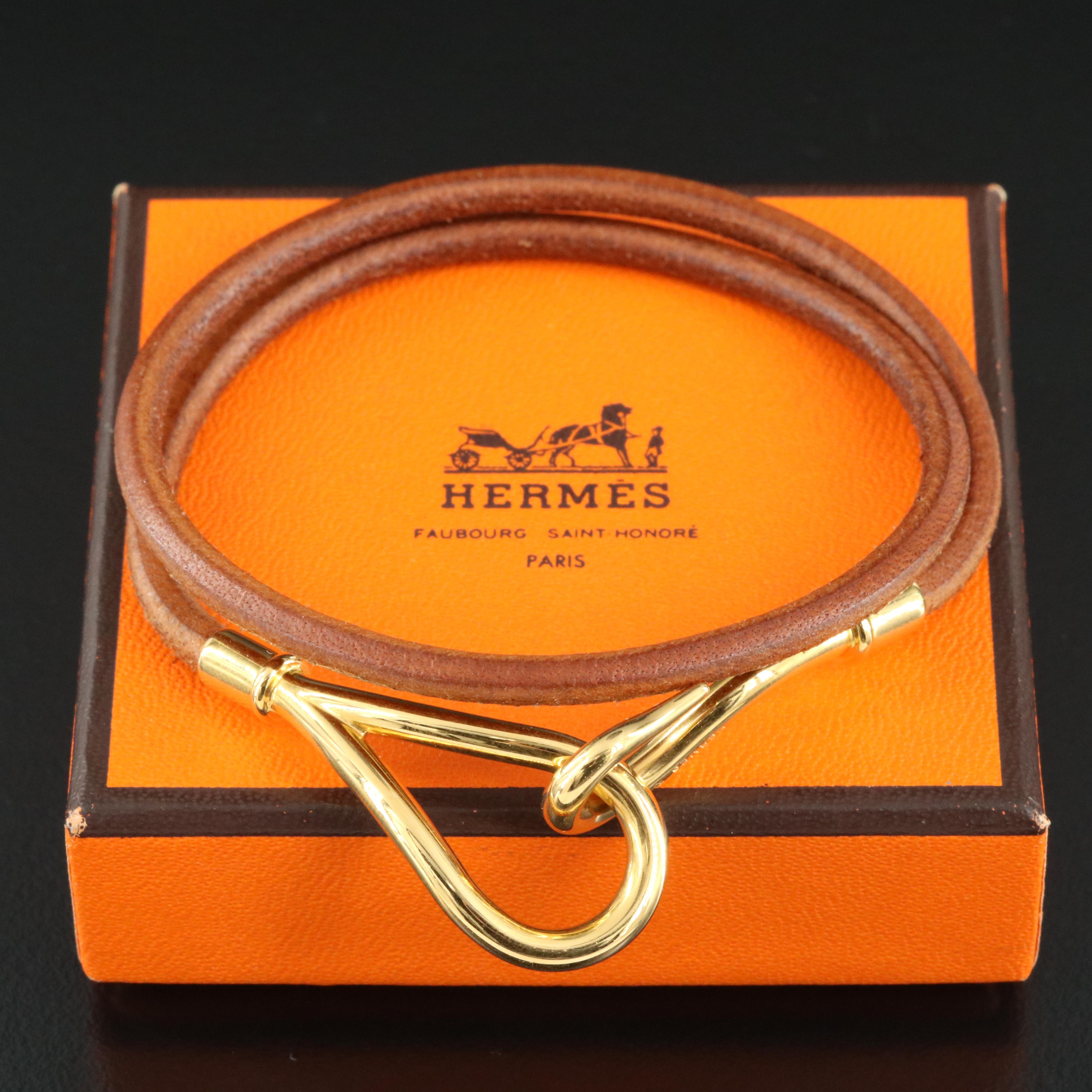 Hermès Jumbo Brown Leather Wrap Bracelet with Box | EBTH