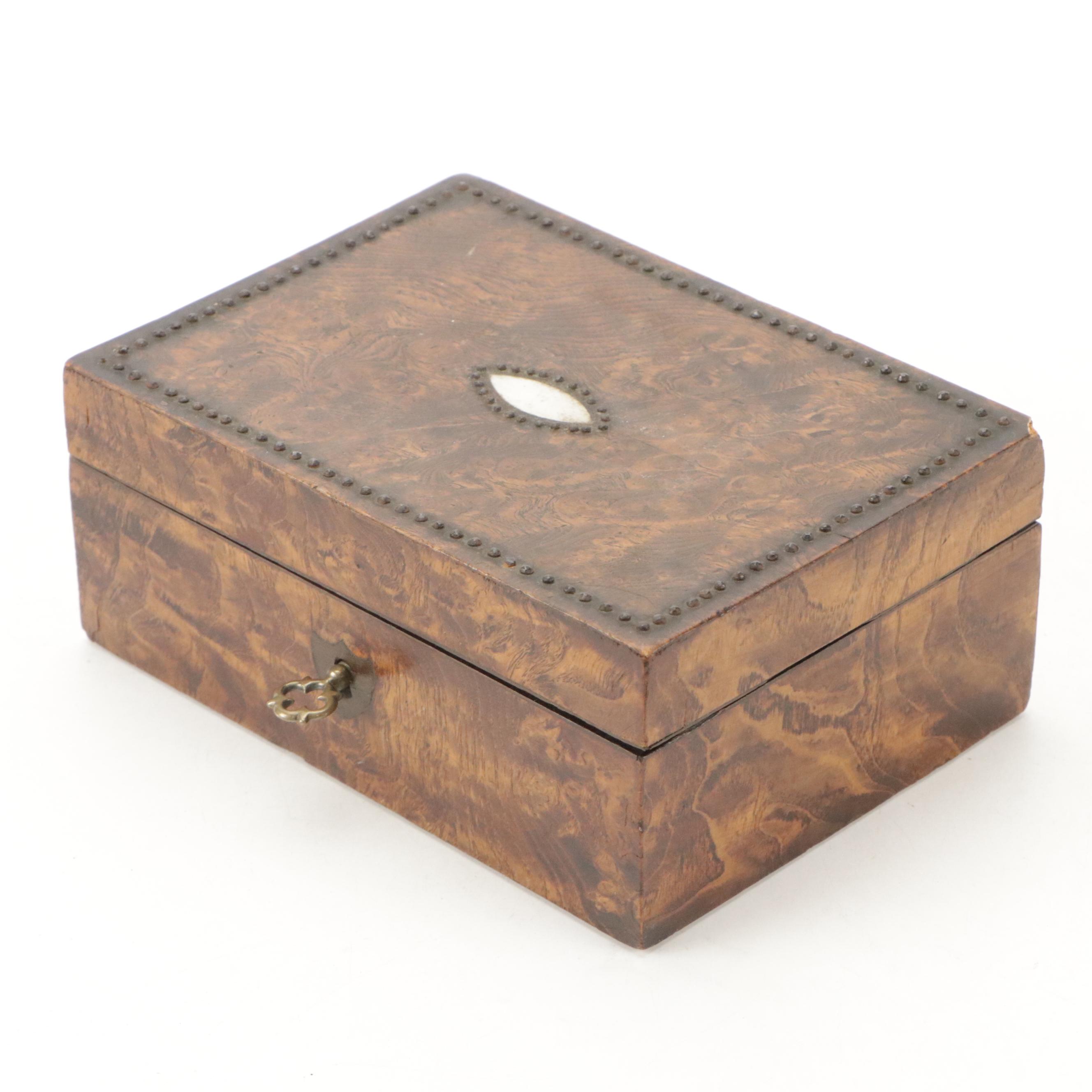 Mother-of-Pearl Inlay Burl Wood Trinket Box with Other Wood Decorative ...