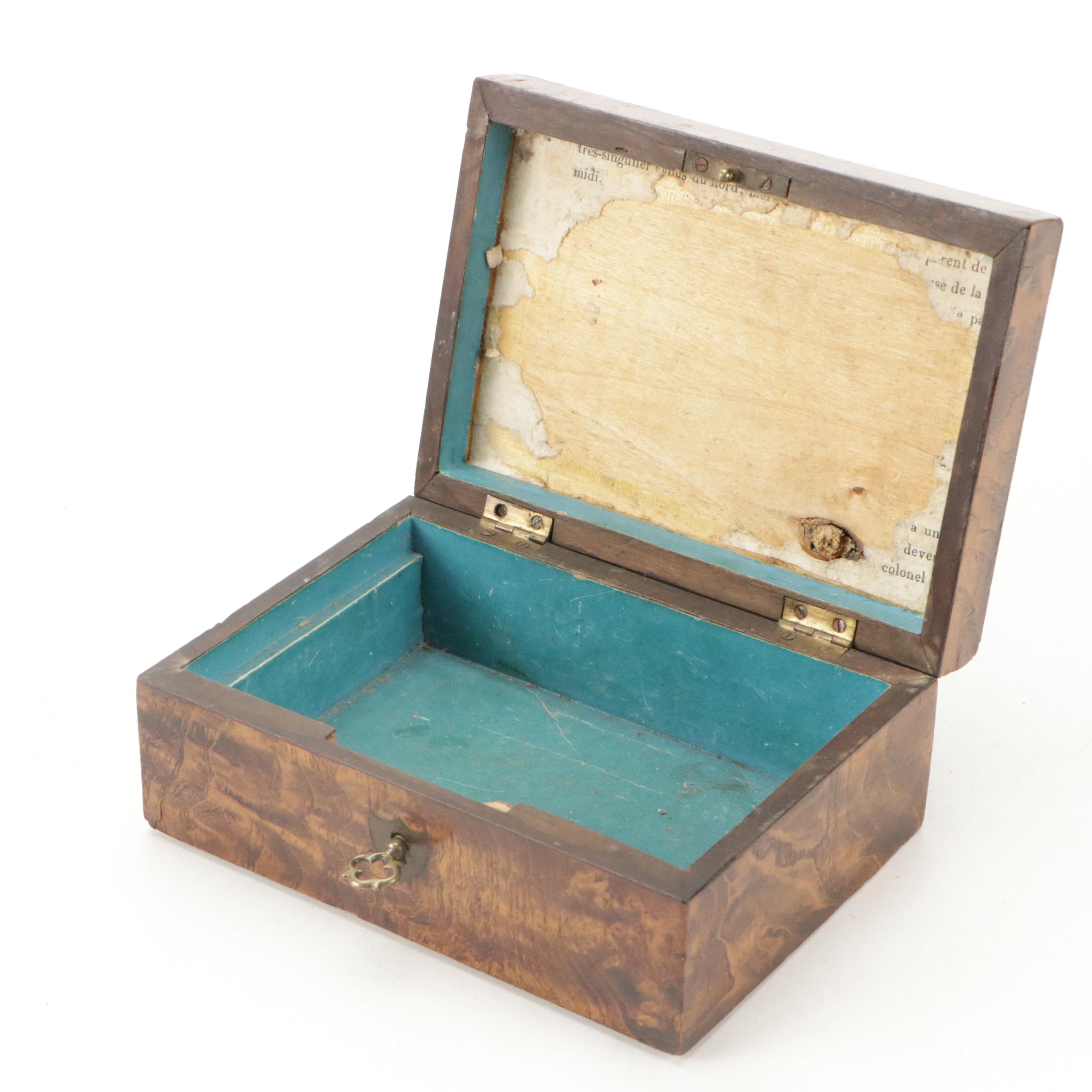 Mother-of-Pearl Inlay Burl Wood Trinket Box with Other Wood Decorative ...