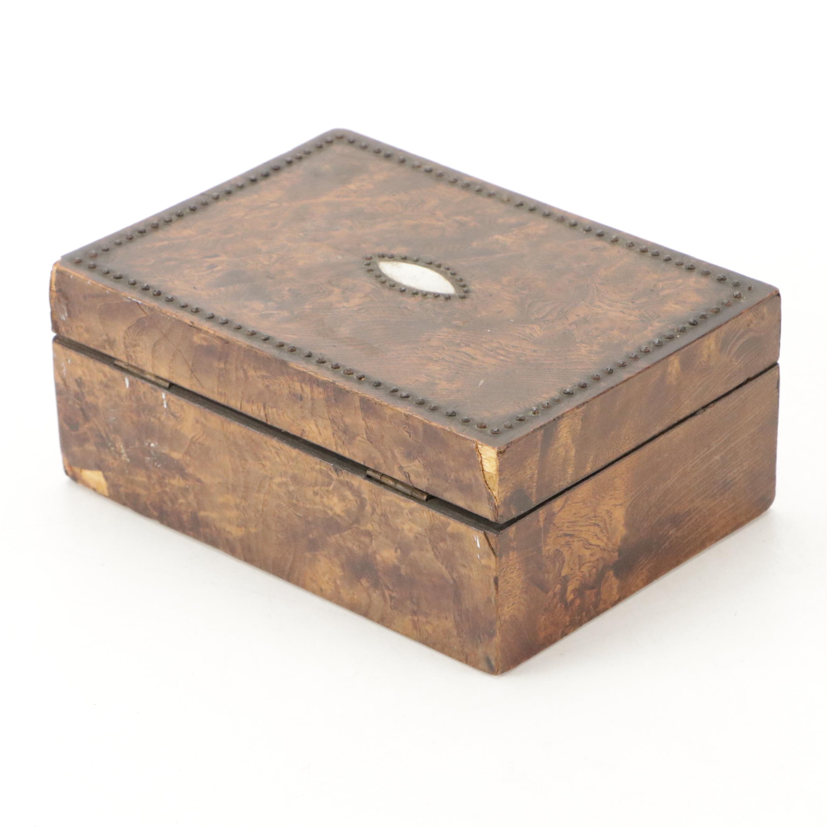 Mother-of-Pearl Inlay Burl Wood Trinket Box with Other Wood Decorative ...
