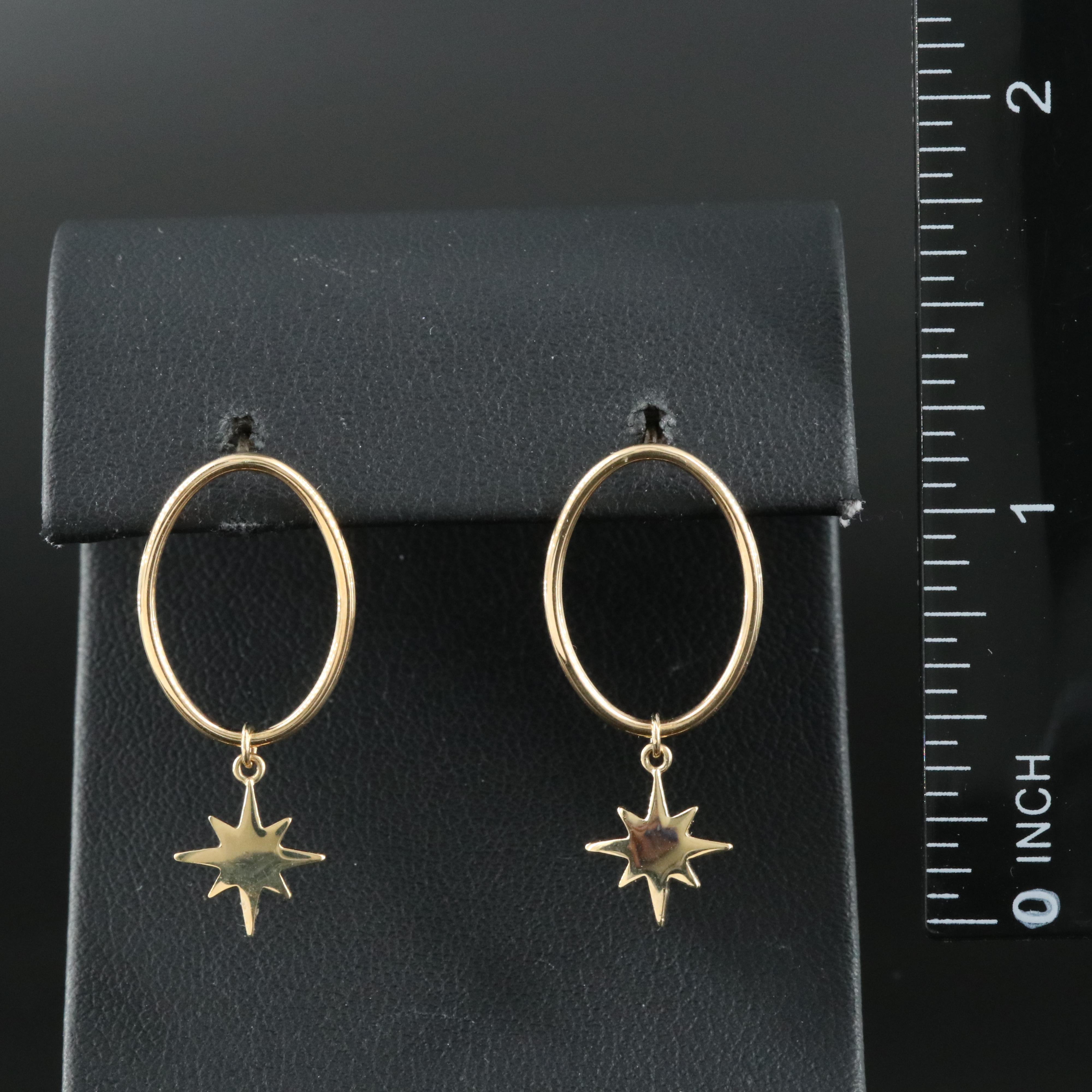 14K Oval and Star Drop Earrings | EBTH