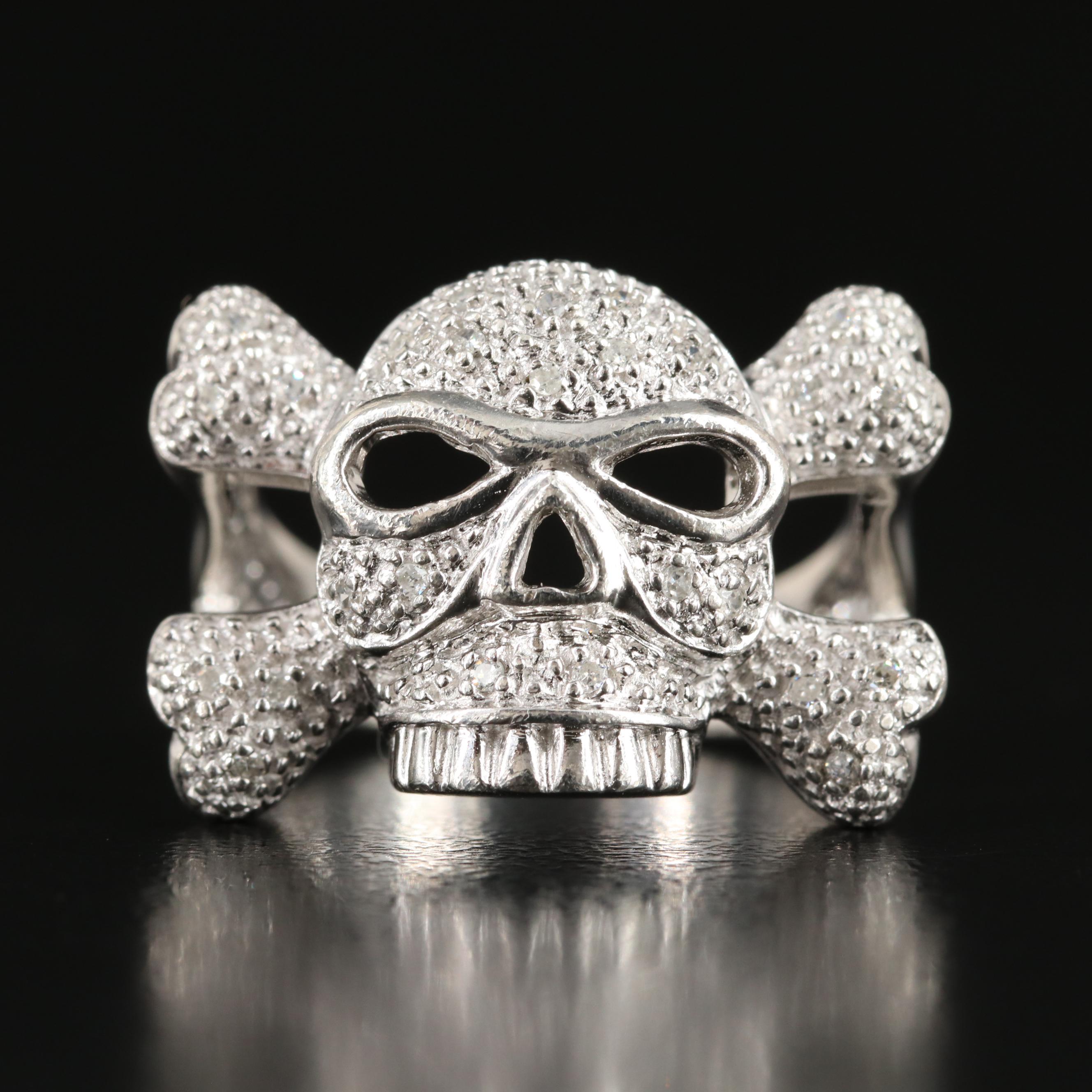 Sterling and Diamond Skull and Crossbones Ring | EBTH