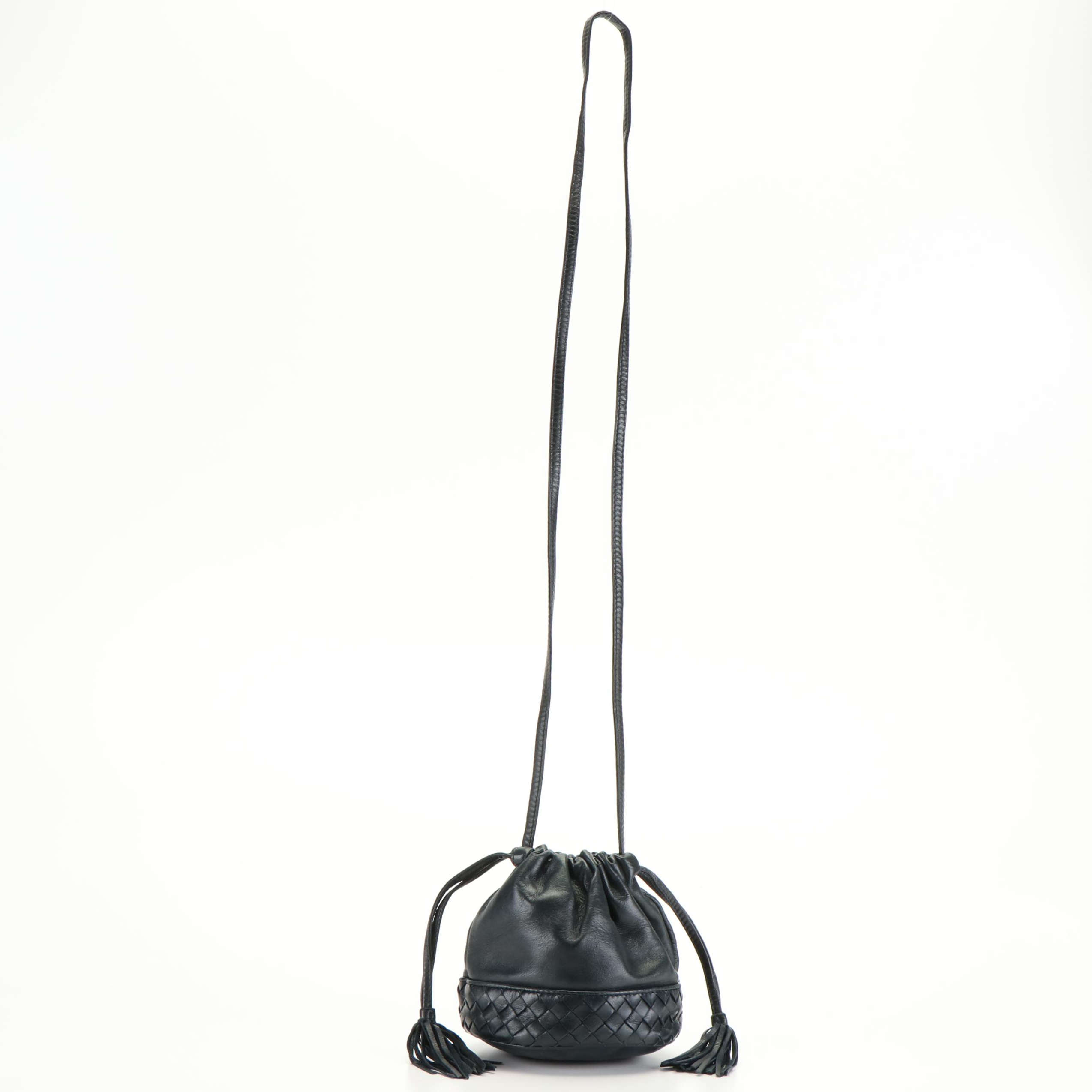 Bottega Veneta Mini Drawstring Bag with Tassels in Black Intrecciato ...