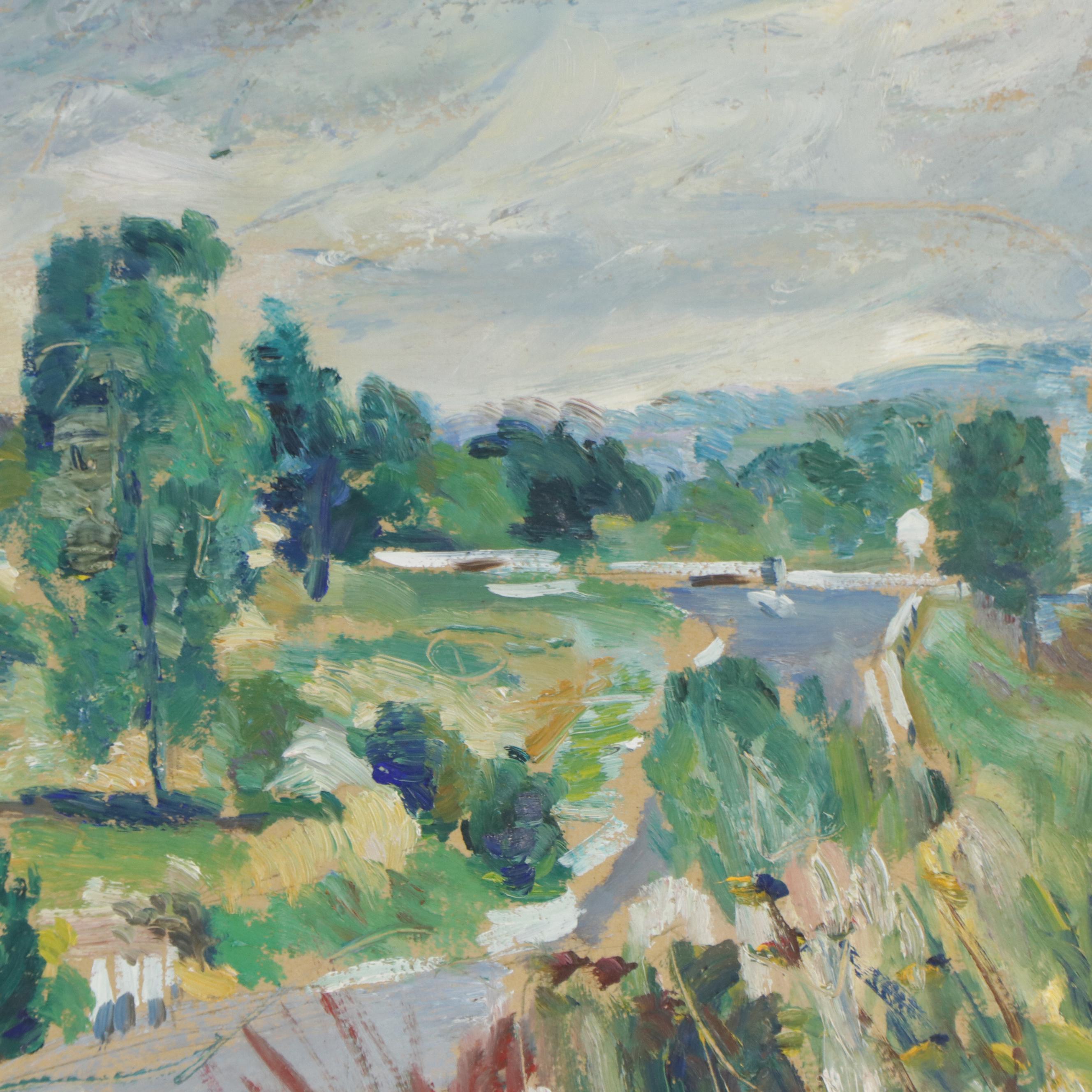 Michael Salvatore Abbate Oil Painting of a Rural Landscape, Mid-20th ...