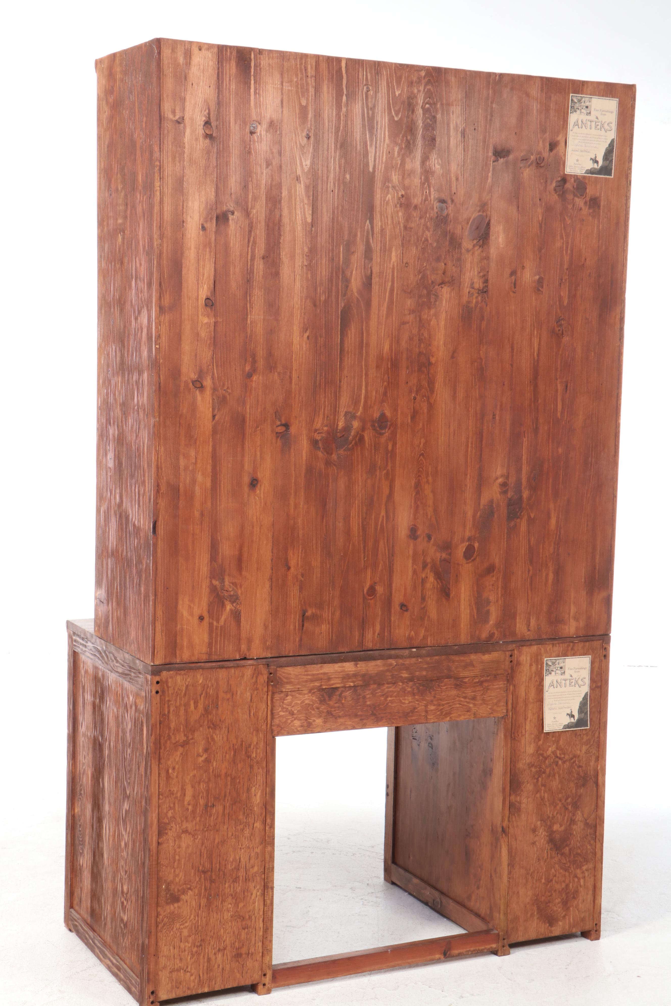 Antèks Rustic Pine and Brass-Tacked Leather Desk and Bookcase | EBTH
