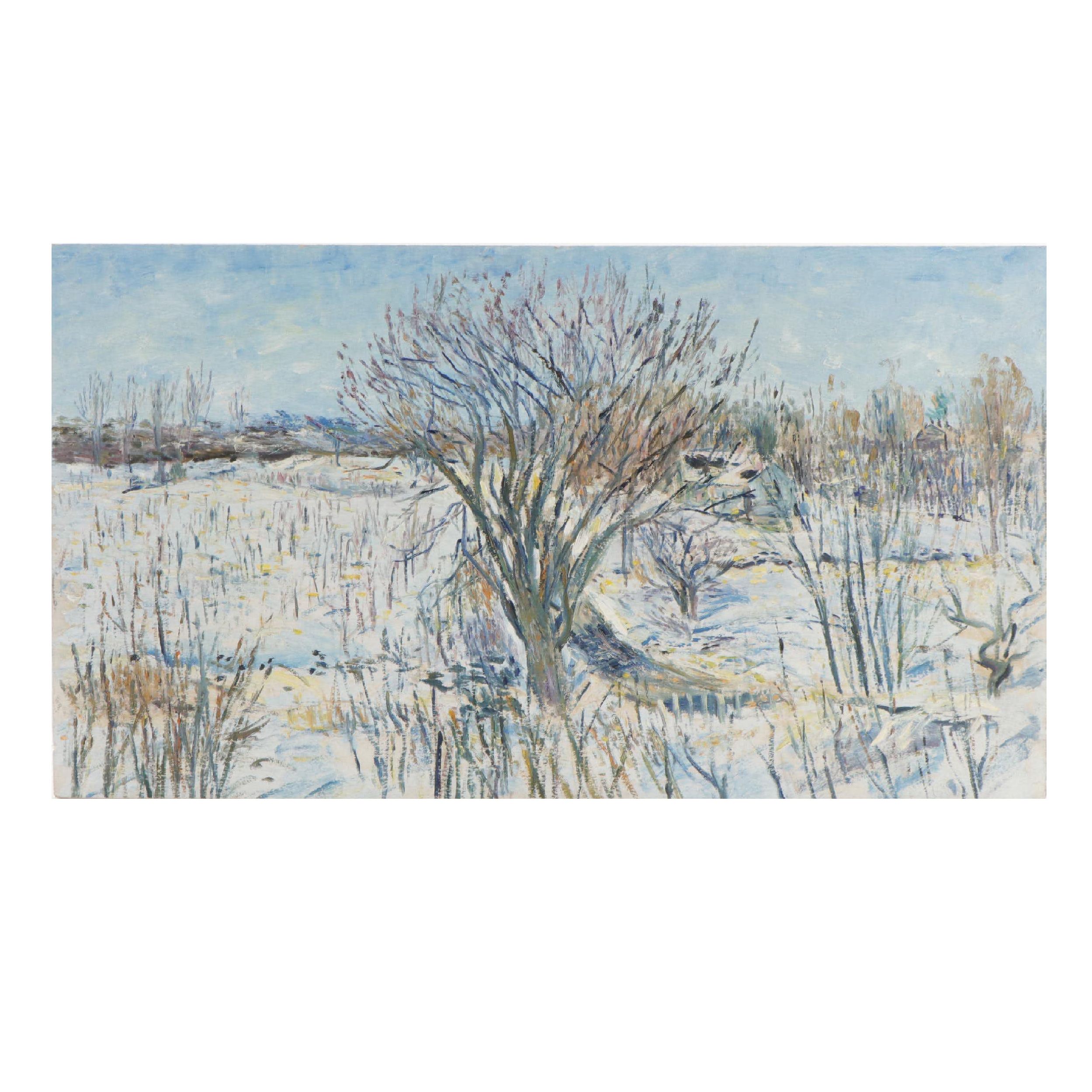 Michael Salvatore Abbate Oil Painting of a Winter Landscape, Mid-20th ...