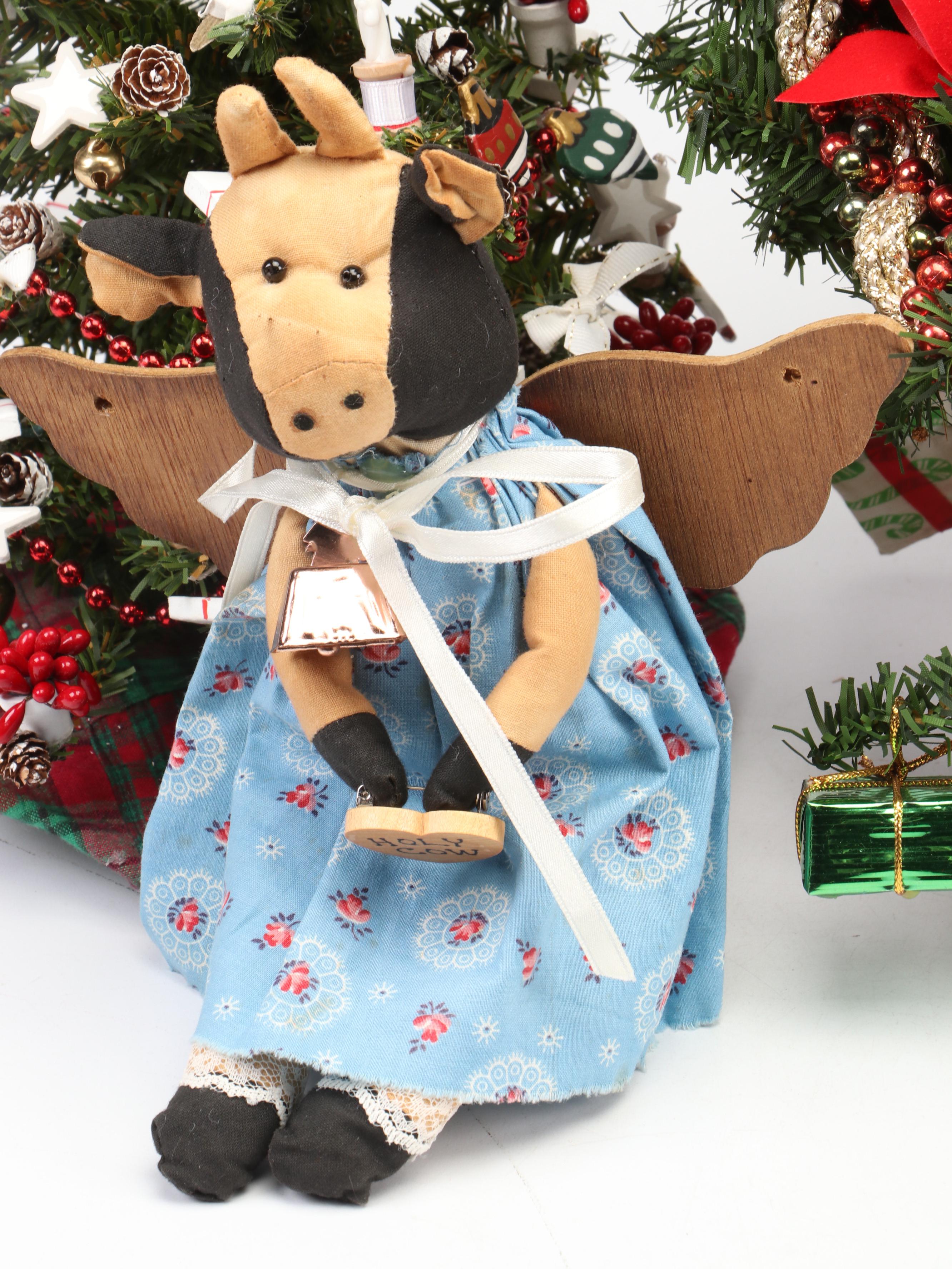 Artificial Miniature Christmas Trees with Cow Themed Ornaments | EBTH