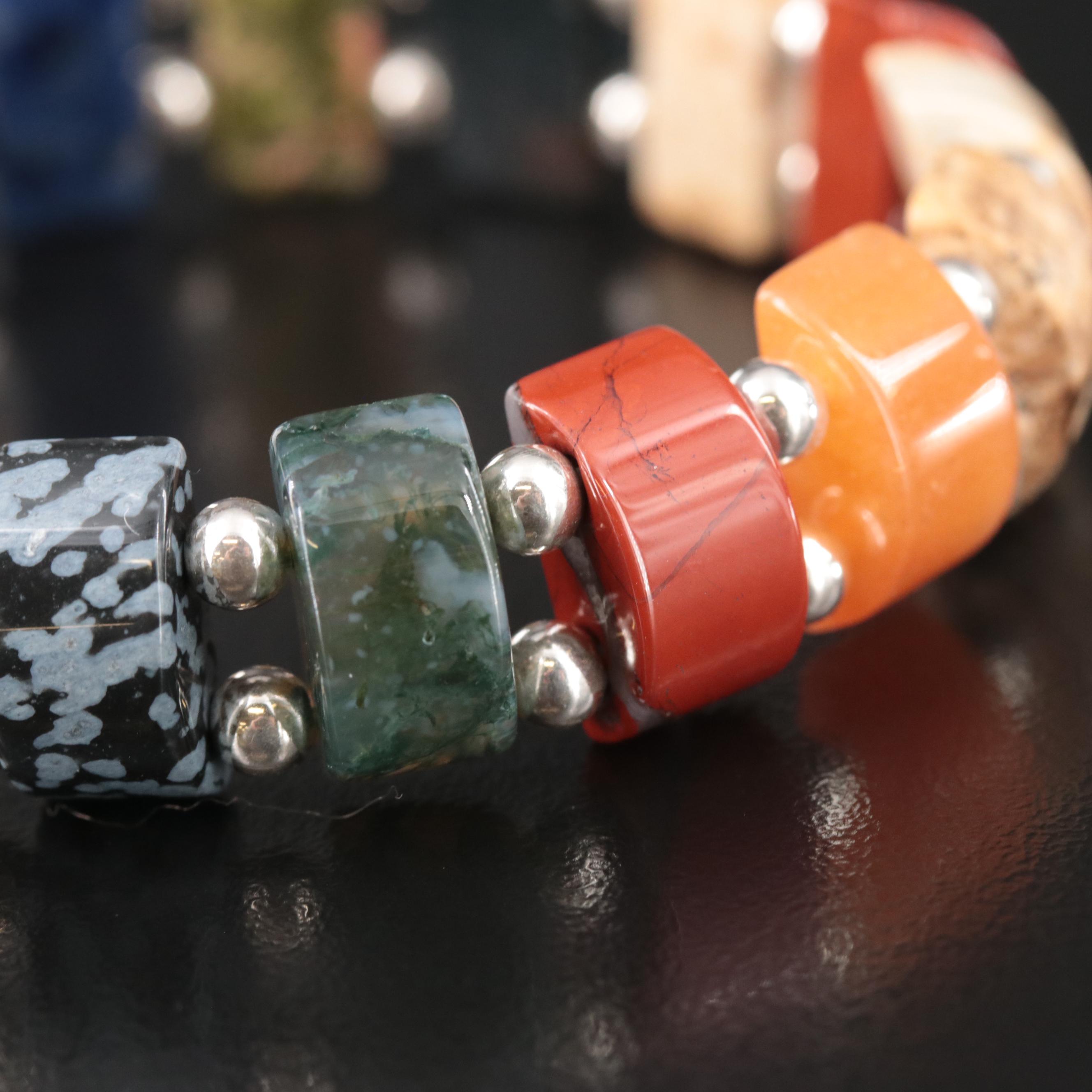 Snowflake Obsidian, Jasper, Chalcedony, and Gemstone Bracelet with ...