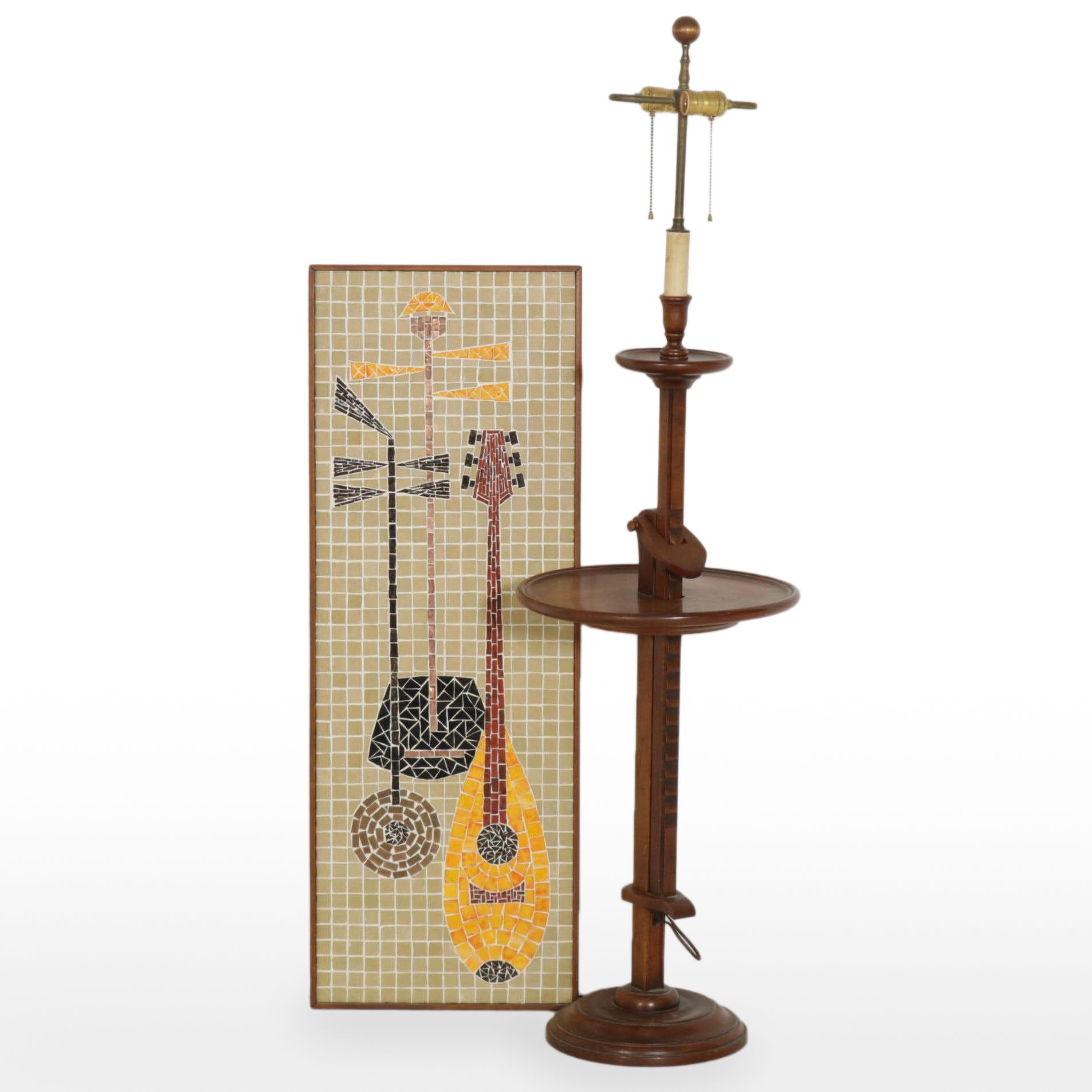 Colonial Wooden Lamp Table With MCM Tile Art Featuring Musical ...