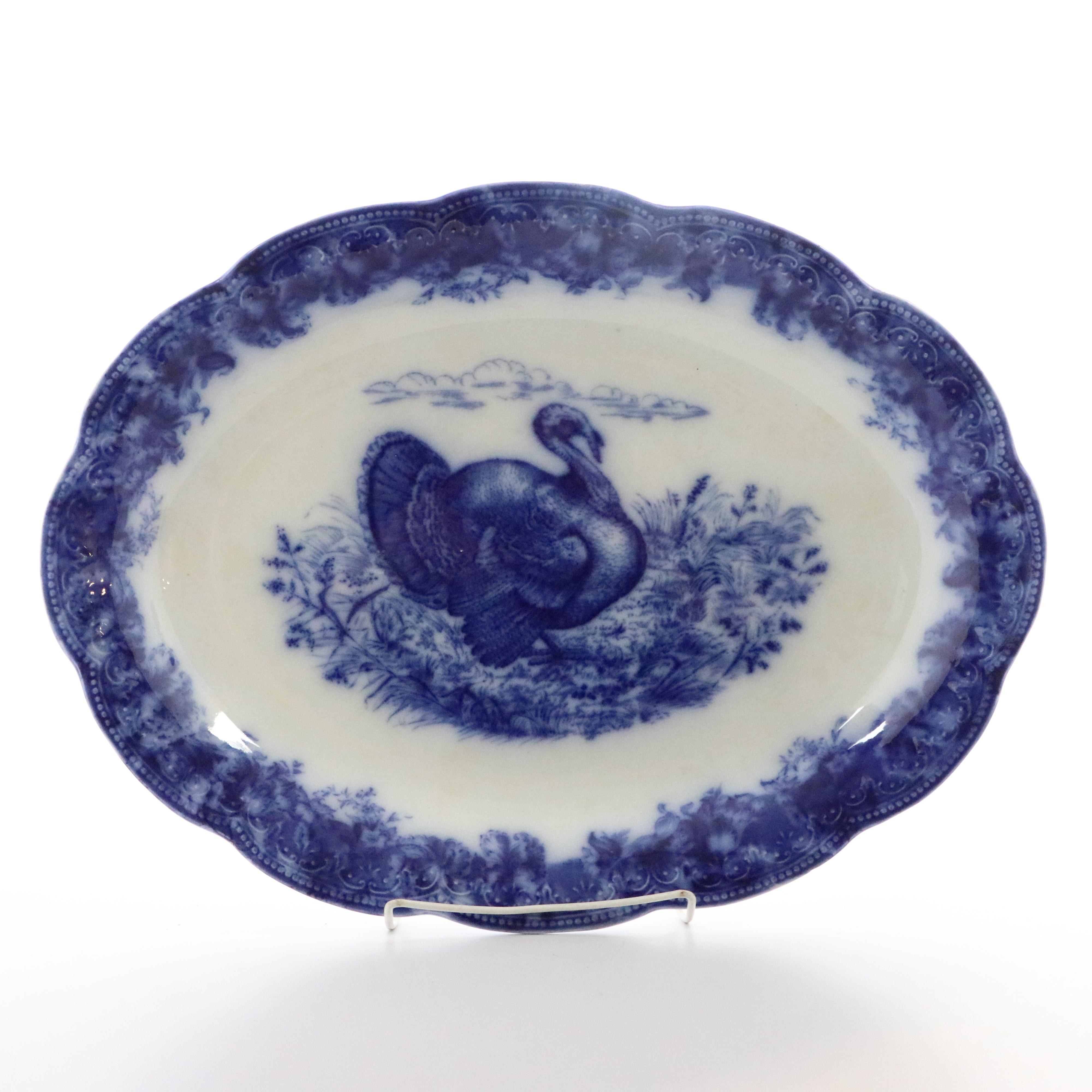 Wedgwood & Co. Flow Blue Oval Porcelain Turkey Platter Early 20th ...