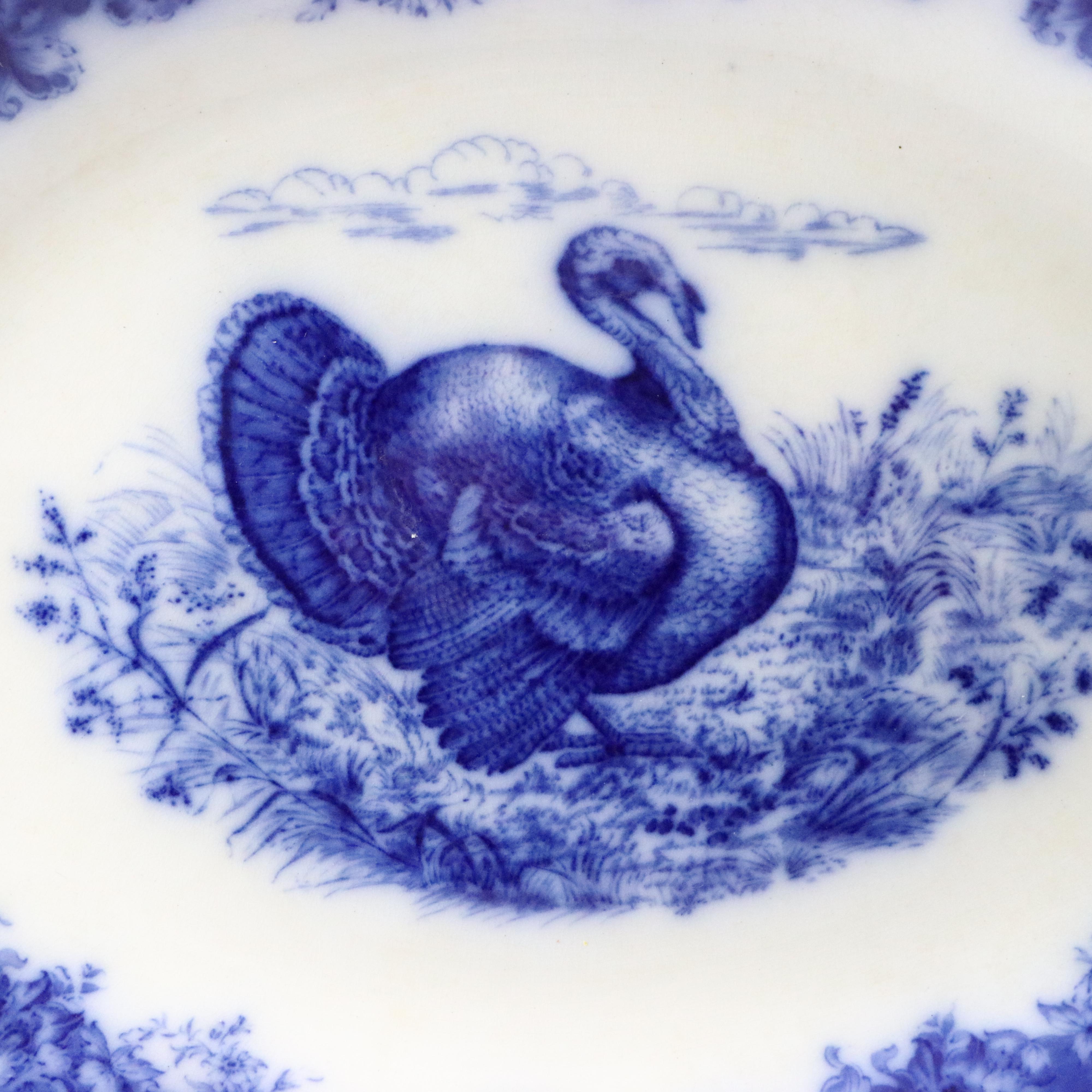 Wedgwood & Co. Flow Blue Oval Porcelain Turkey Platter Early 20th ...