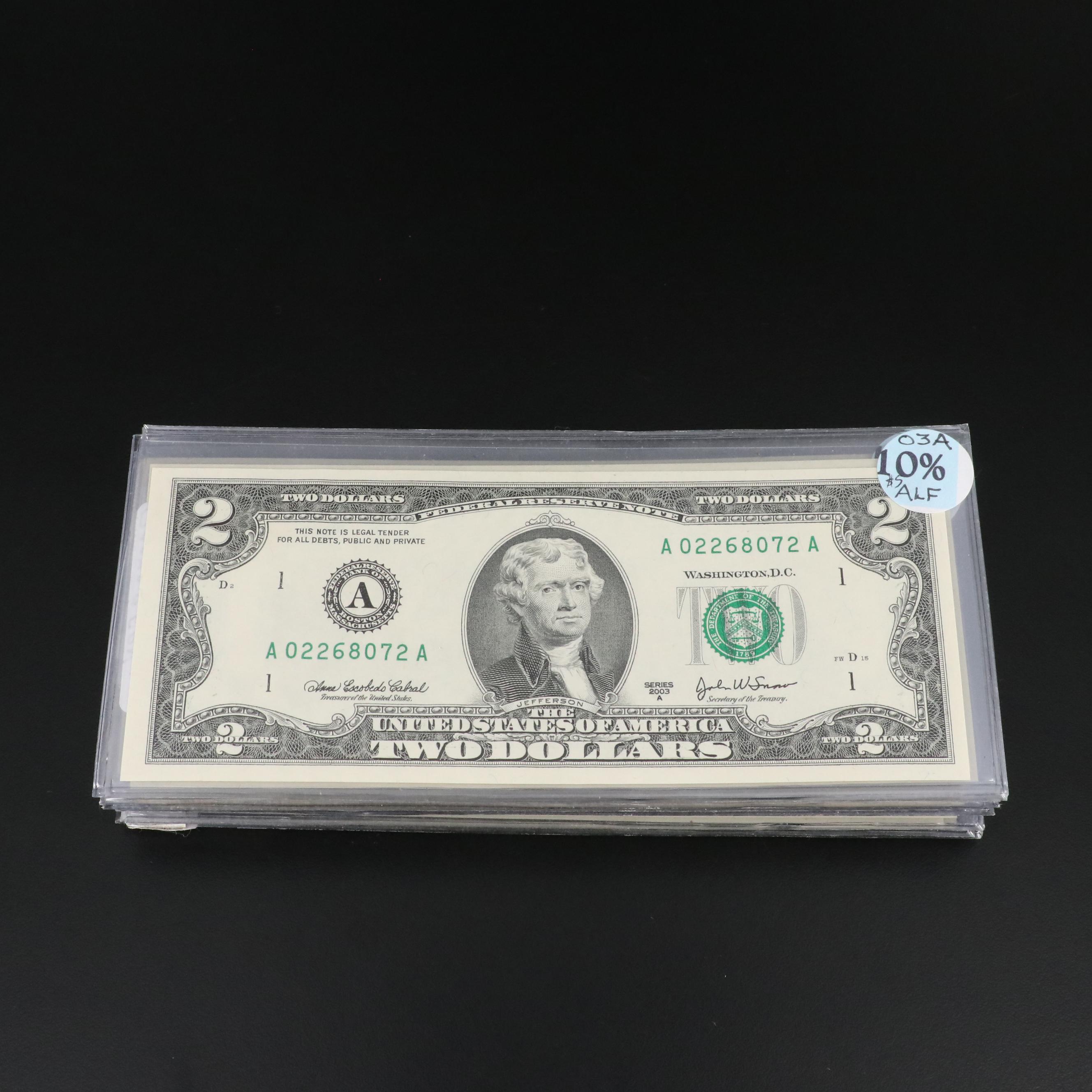 Twenty Series of 2003A $2 Federal Reserve Notes | EBTH