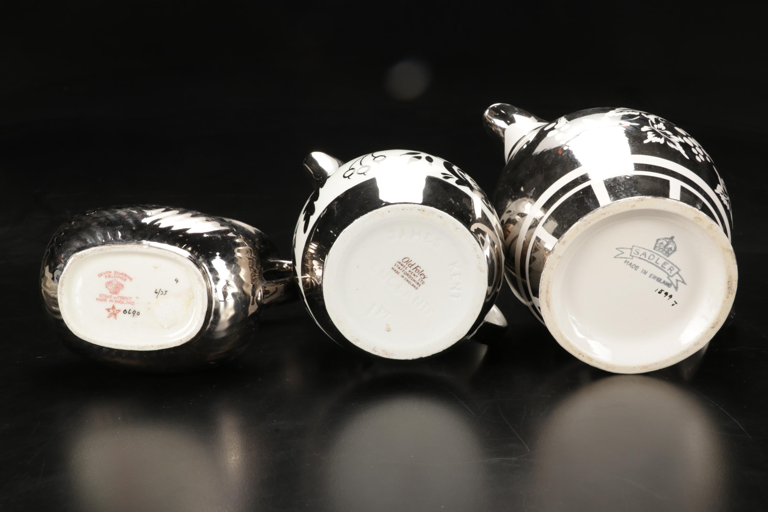 English Silver Lustre Pitchers With Mirrored Box and Brocade Euro ...