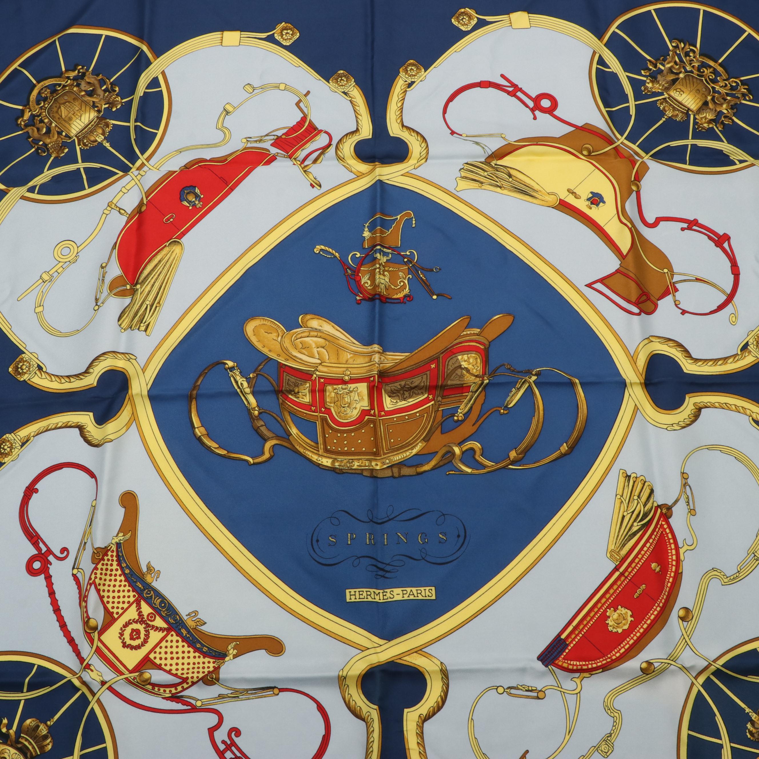 Hermès "Springs" Navy and Blue Silk Scarf | EBTH