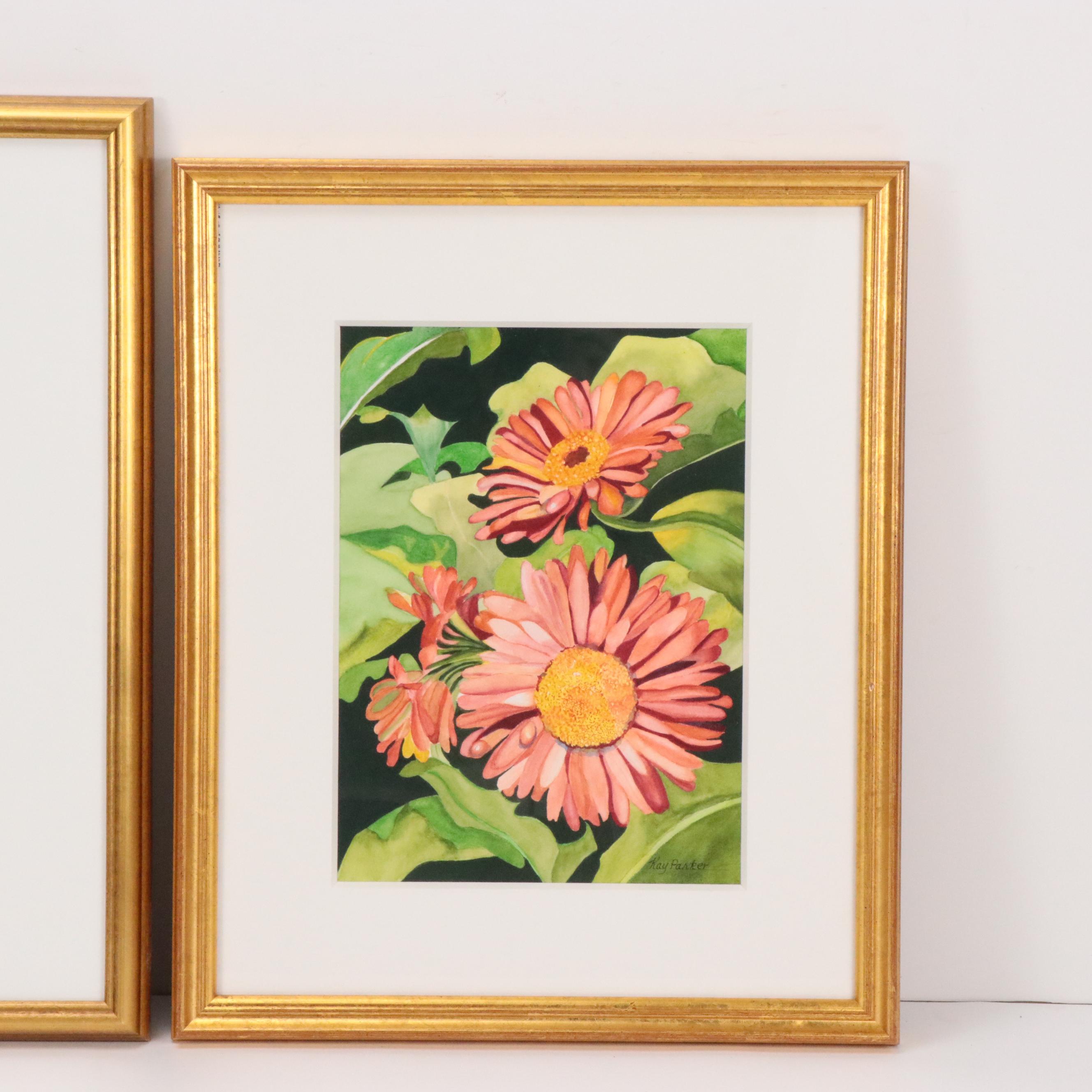 Kay Parker Watercolor Paintings "Curious Parrot" and "Gerber Glow" | EBTH