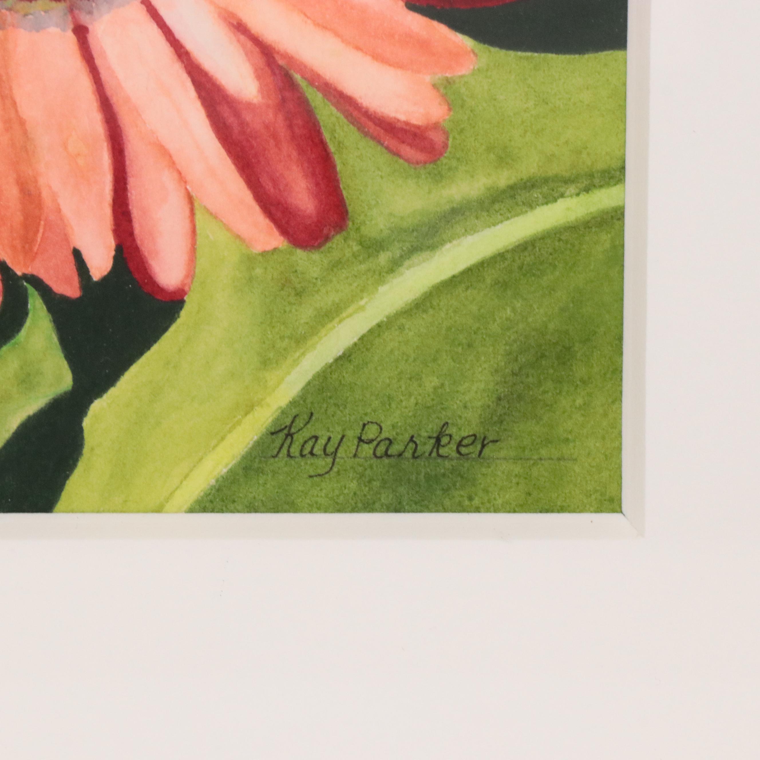 Kay Parker Watercolor Paintings "Curious Parrot" and "Gerber Glow" | EBTH