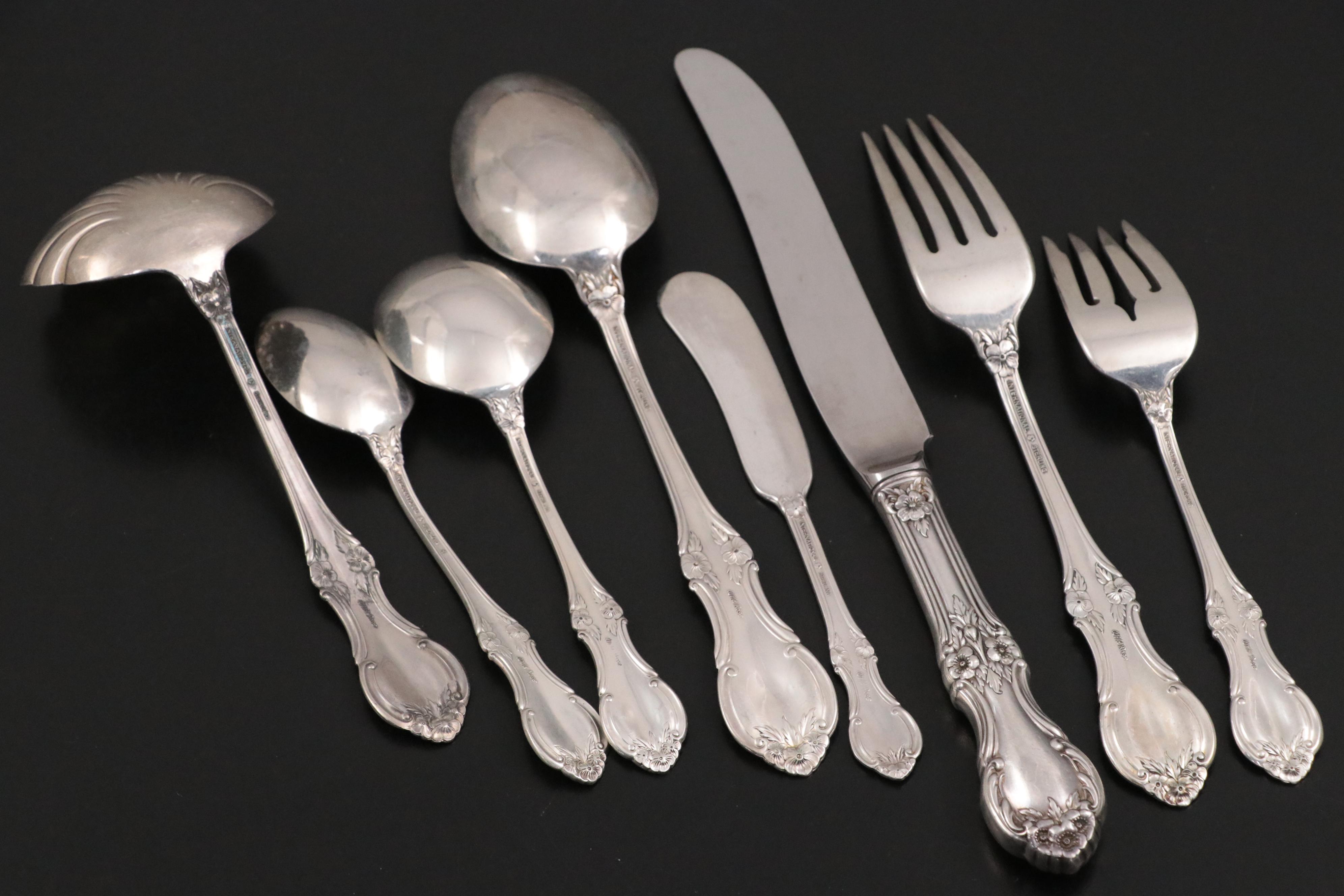 International Silver Co. "Wild Rose" Sterling Silver Flatware Service ...