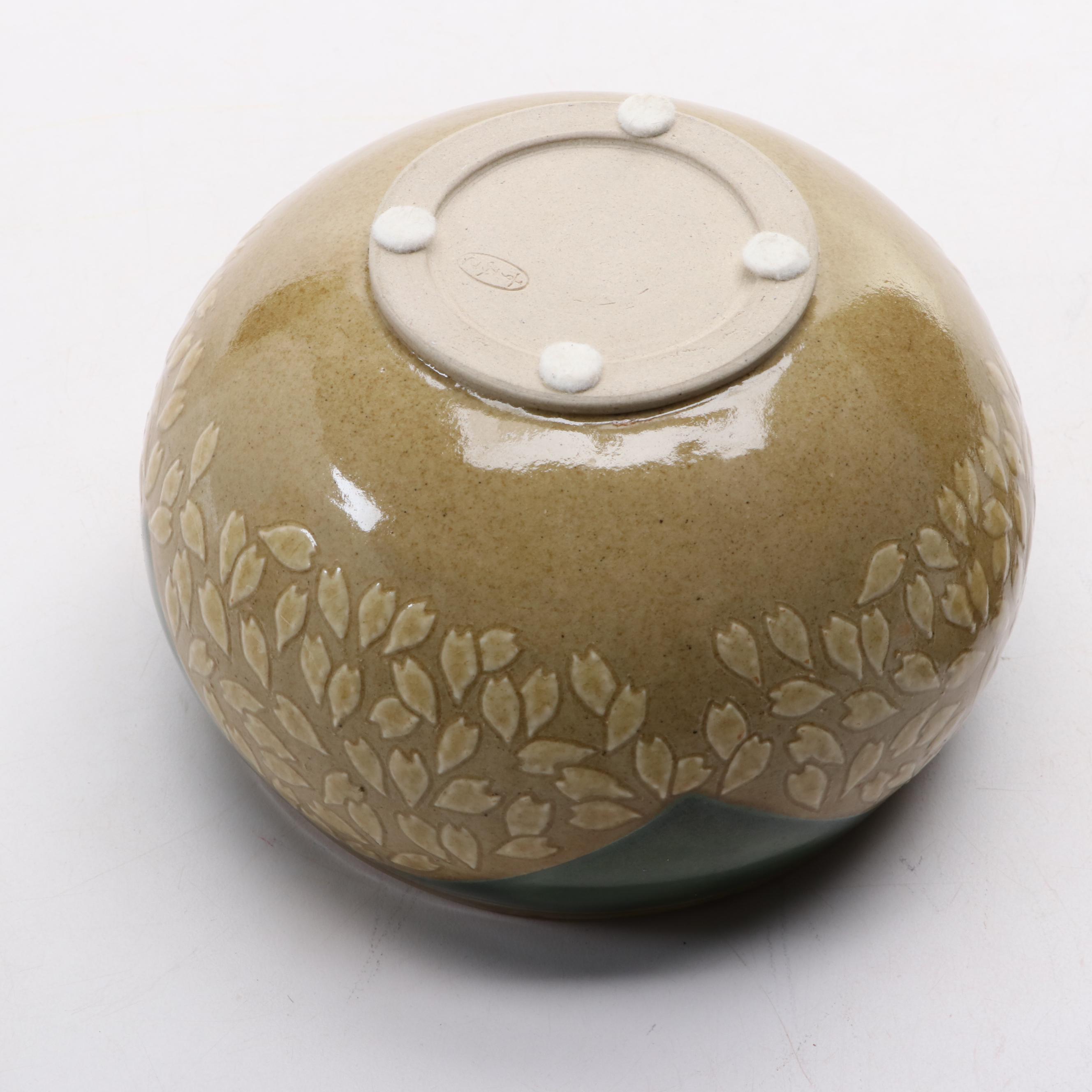 Acorn and Leaf Impress Ceramic Art Pottery Vases with Japanese Covered ...