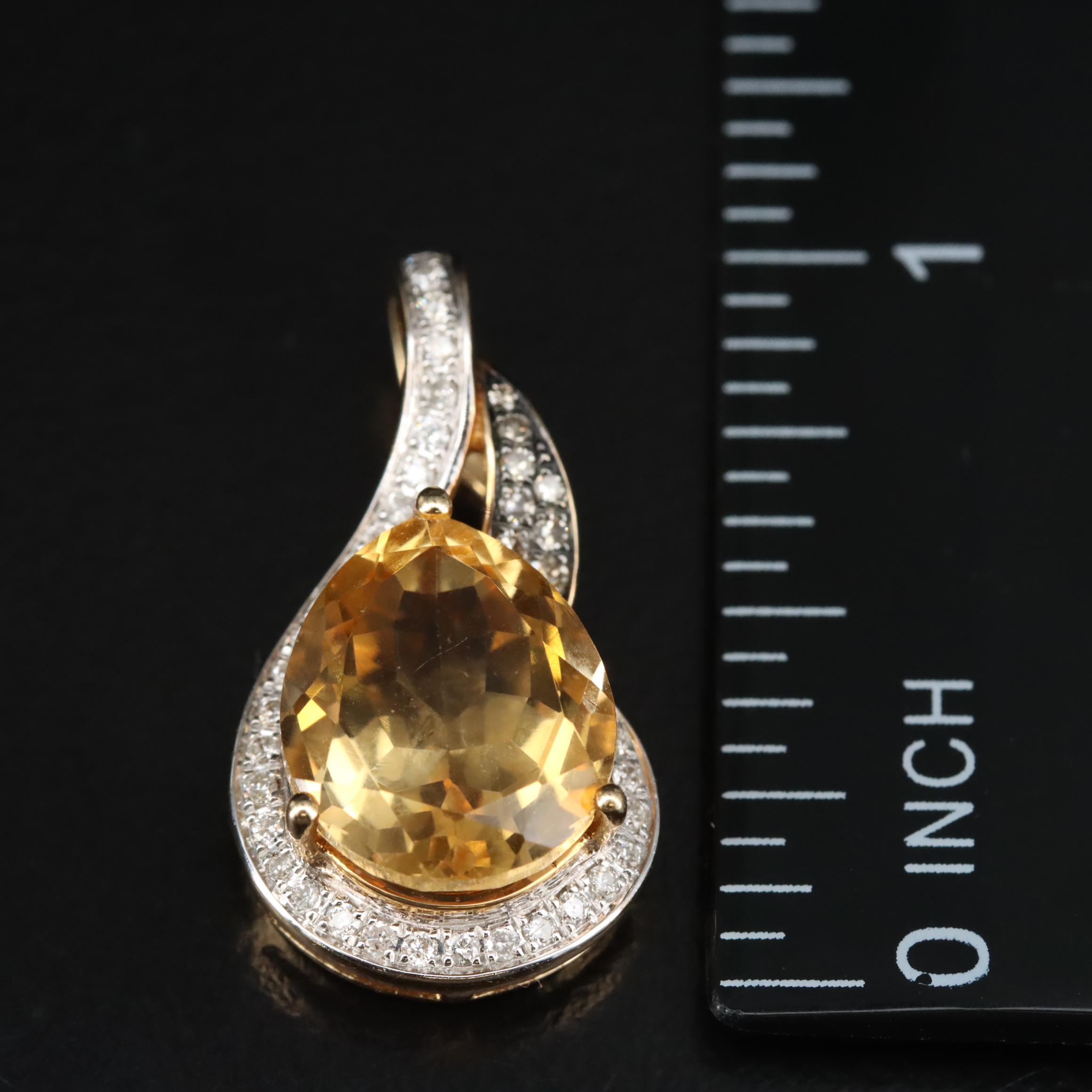 14K Citrine and (Origin Undetermined) Diamond Pendant | EBTH