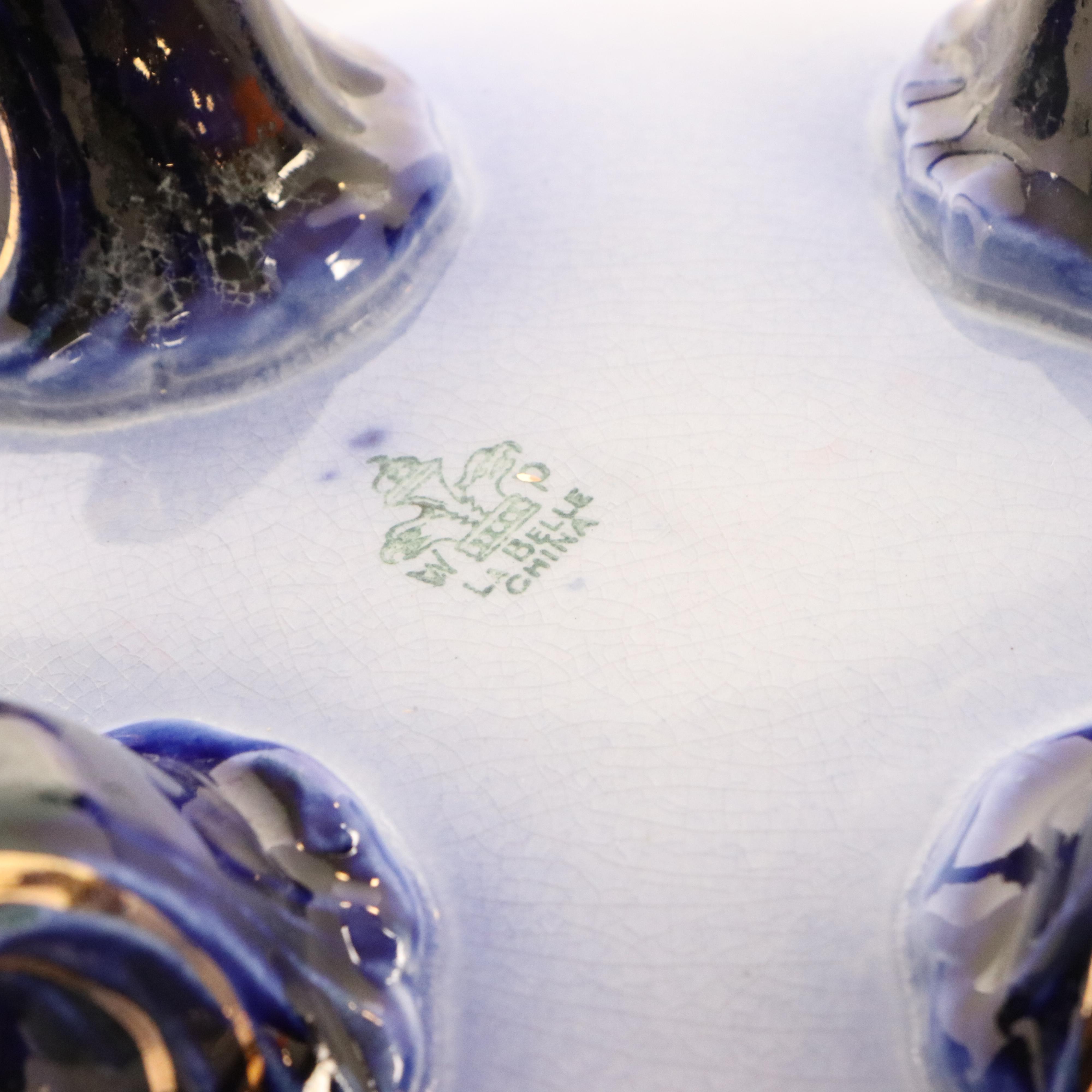 Wheeling Pottery "La Belle" Flow Blue Porcelain Centerpiece Bowls | EBTH