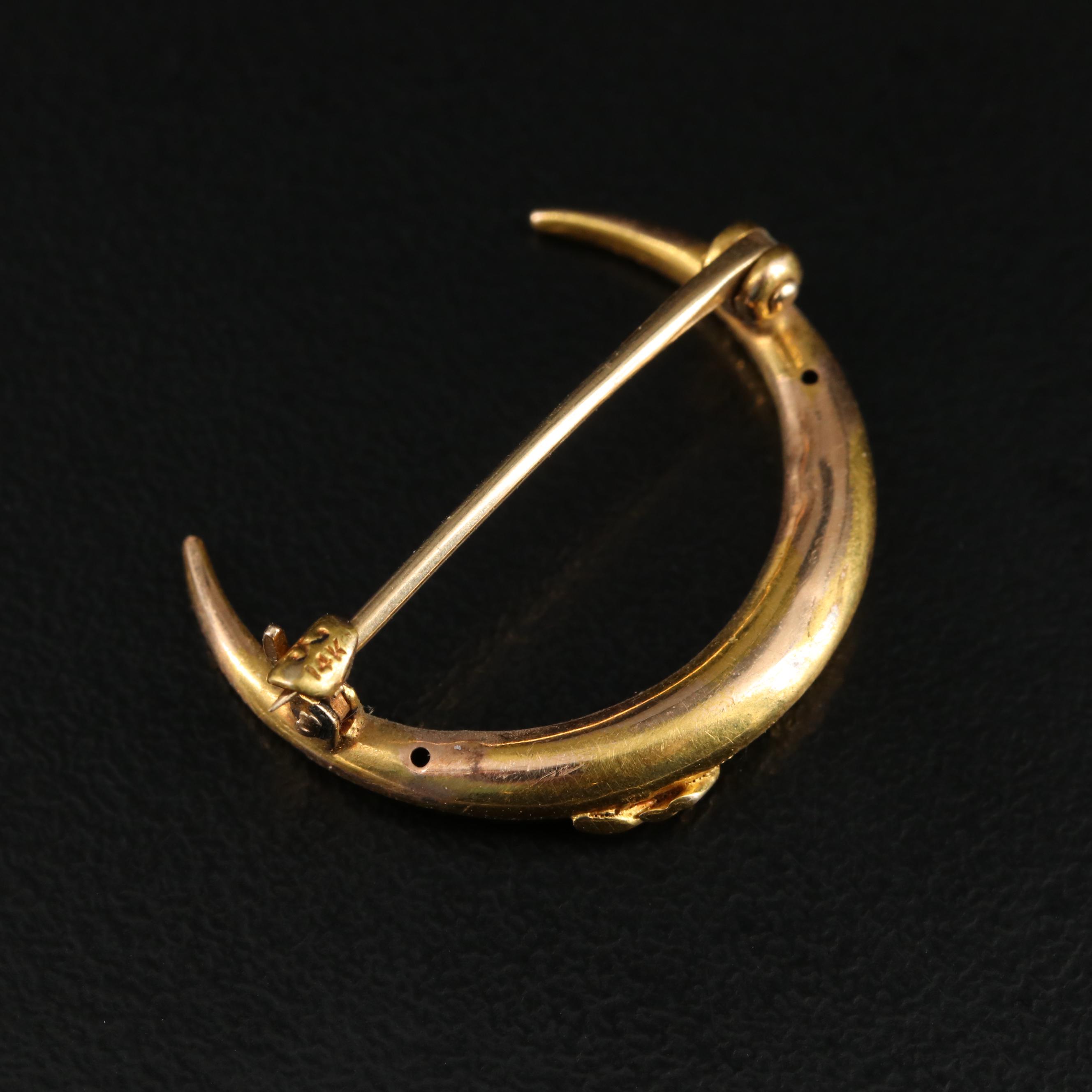 Antique Krementz 14K Enamel Crescent Pin | EBTH