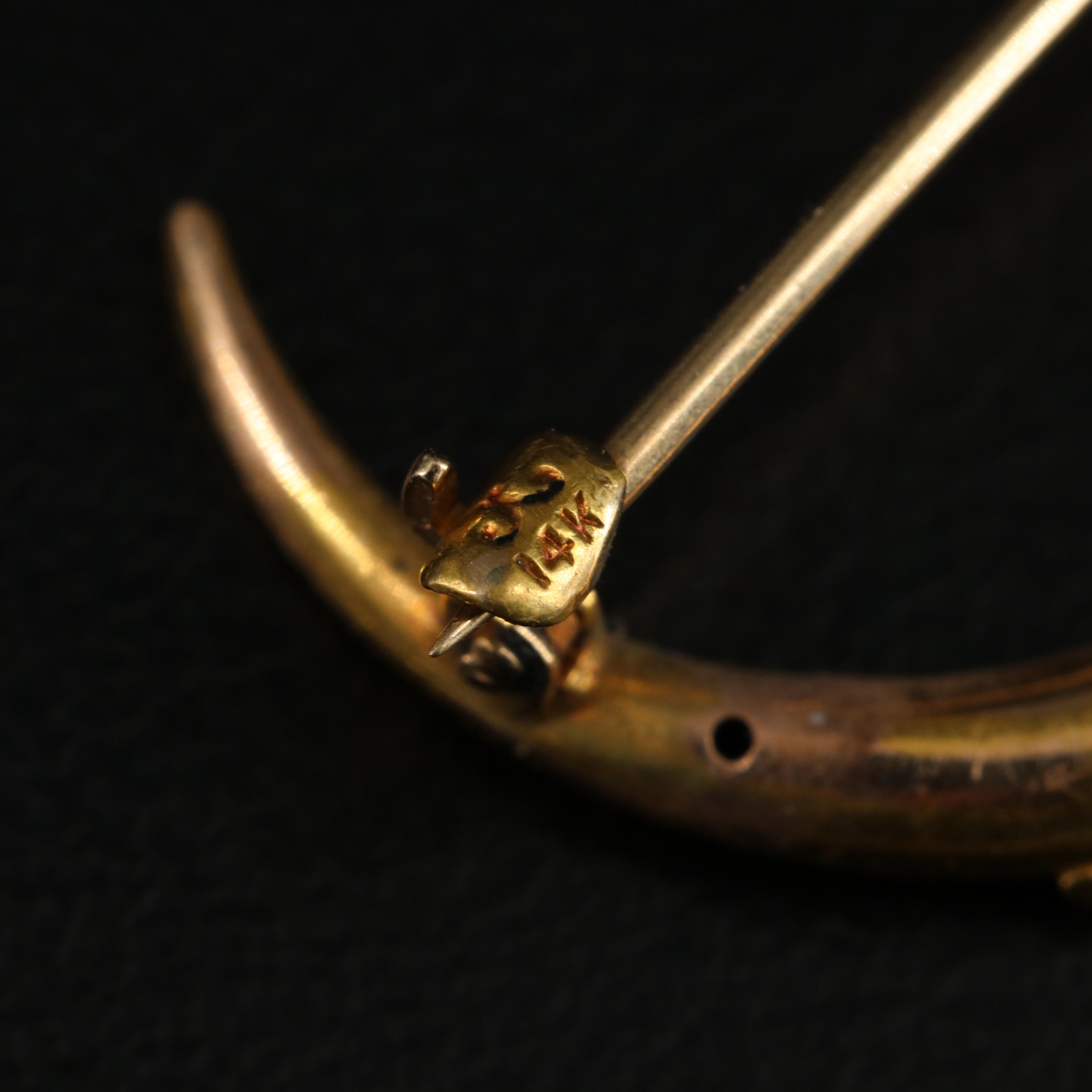 Antique Krementz 14K Enamel Crescent Pin | EBTH