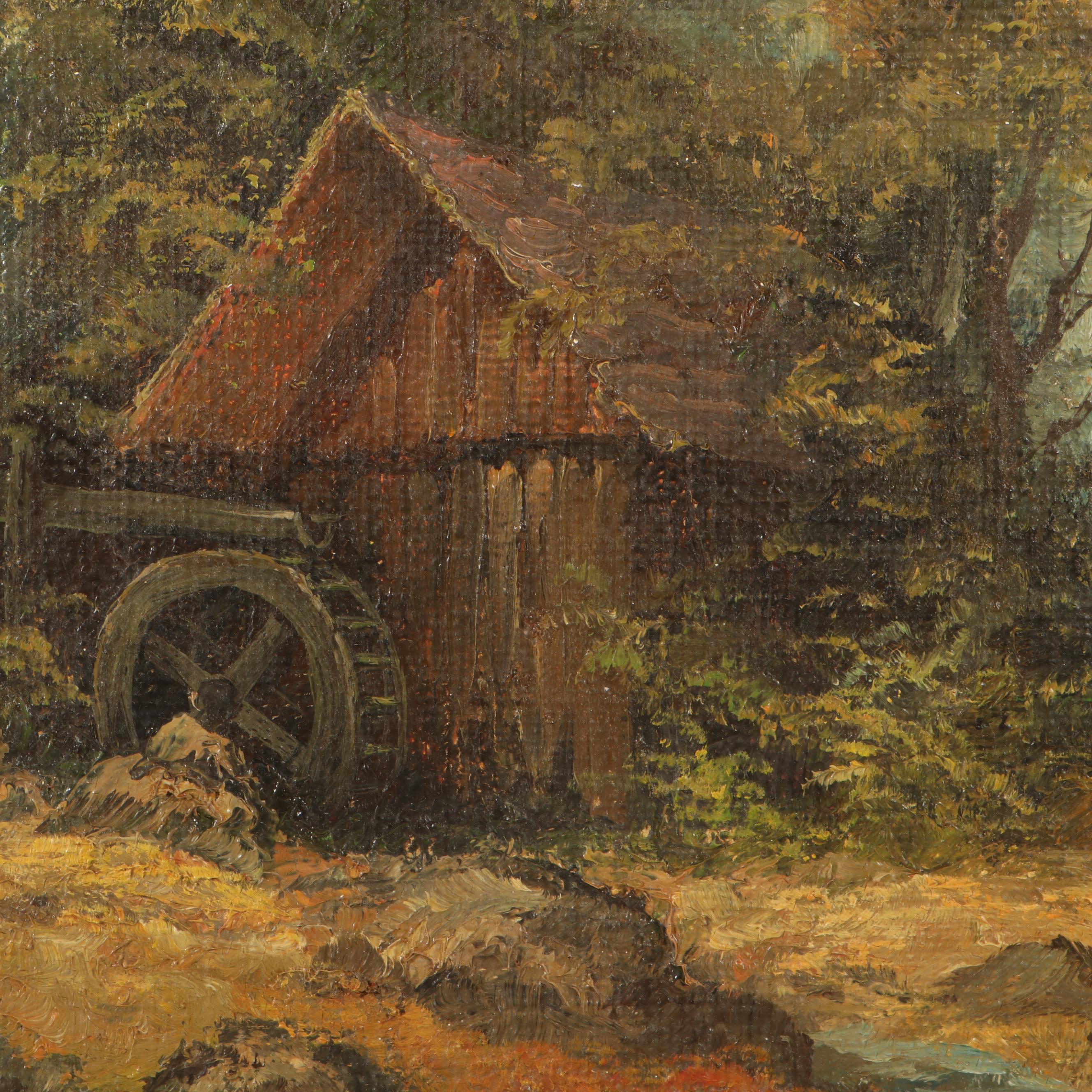Wilhelm Brauer Bucolic Landscape Oil Painting With Cottage and Stream ...