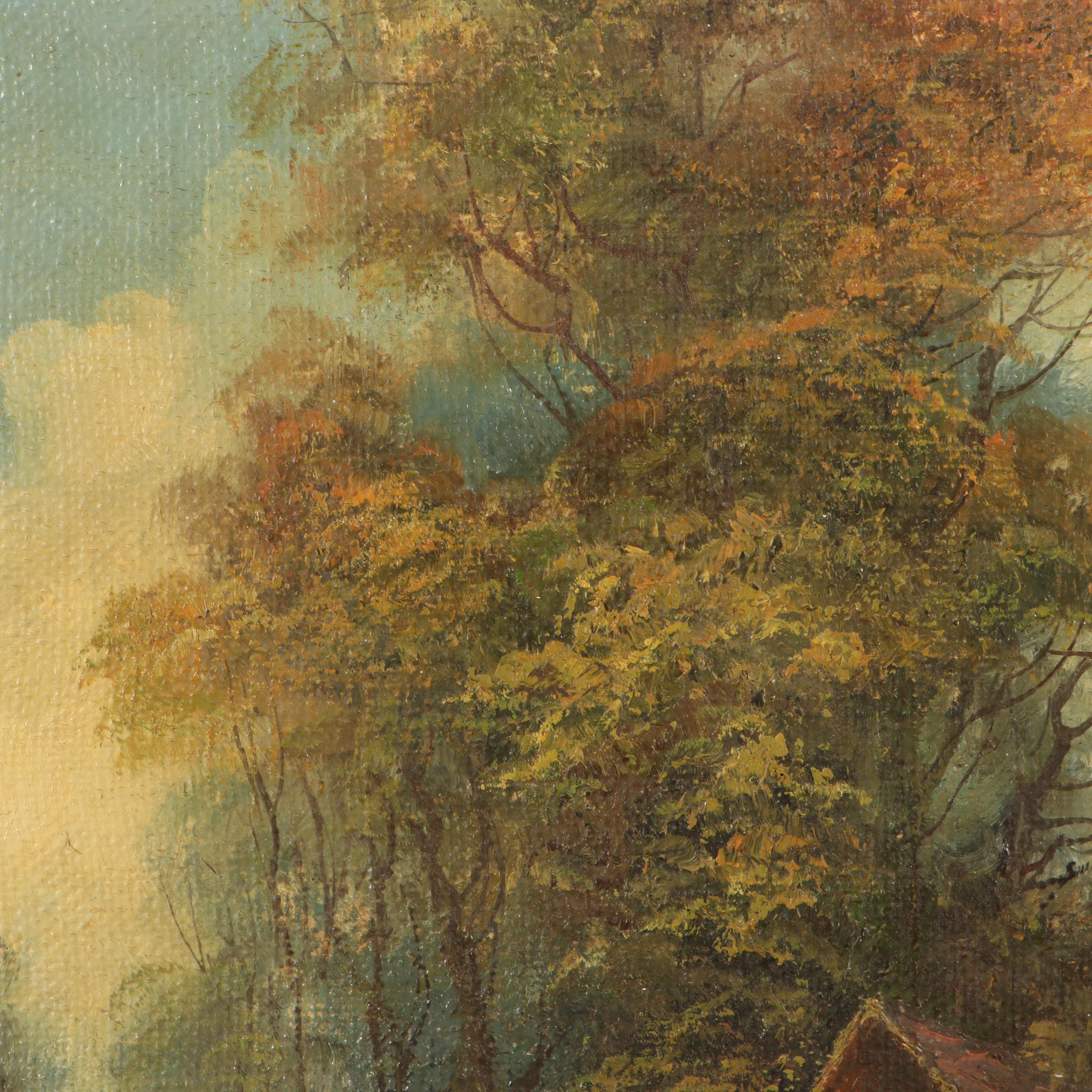 Wilhelm Brauer Bucolic Landscape Oil Painting With Cottage and Stream ...