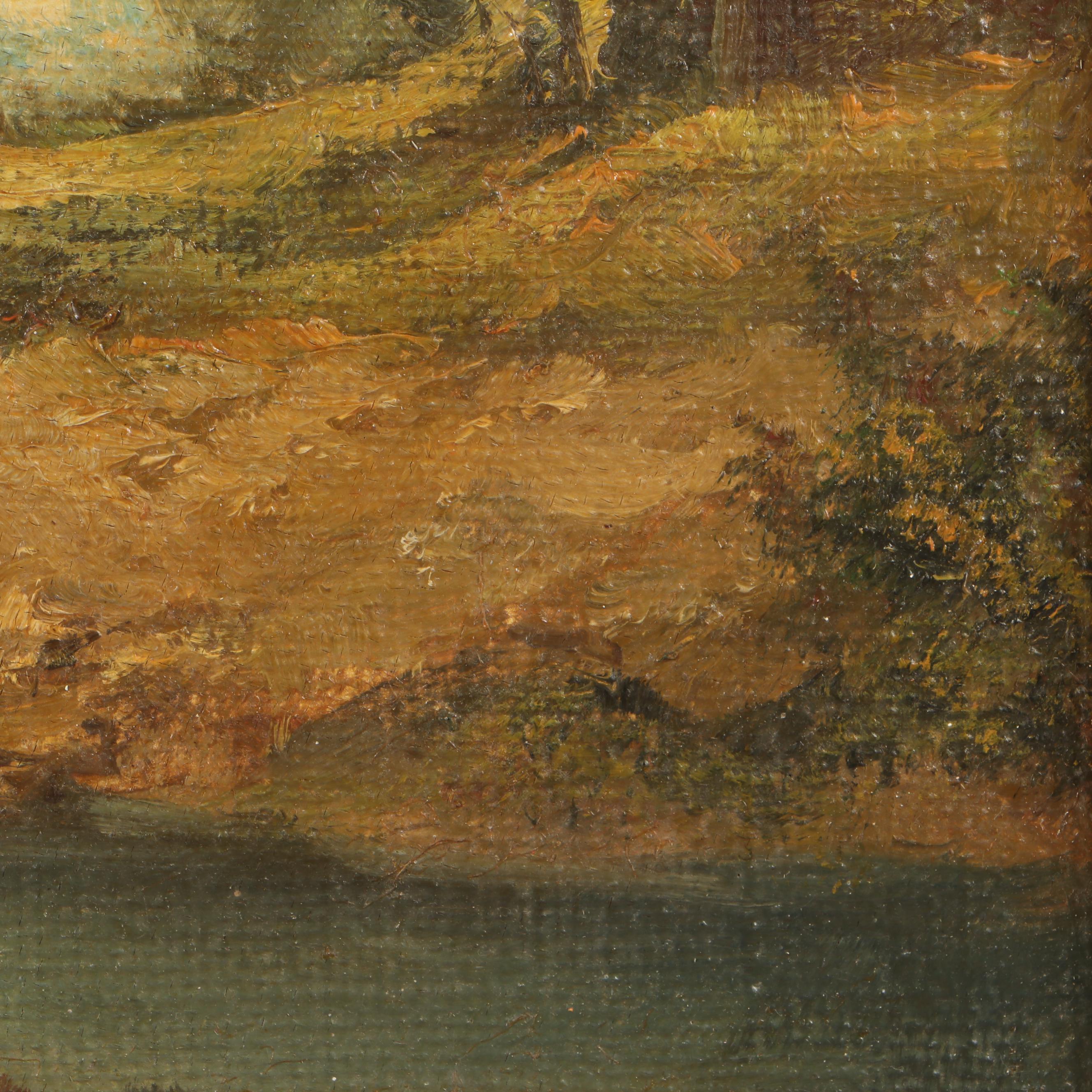 Wilhelm Brauer Bucolic Landscape Oil Painting With Cottage and Stream ...