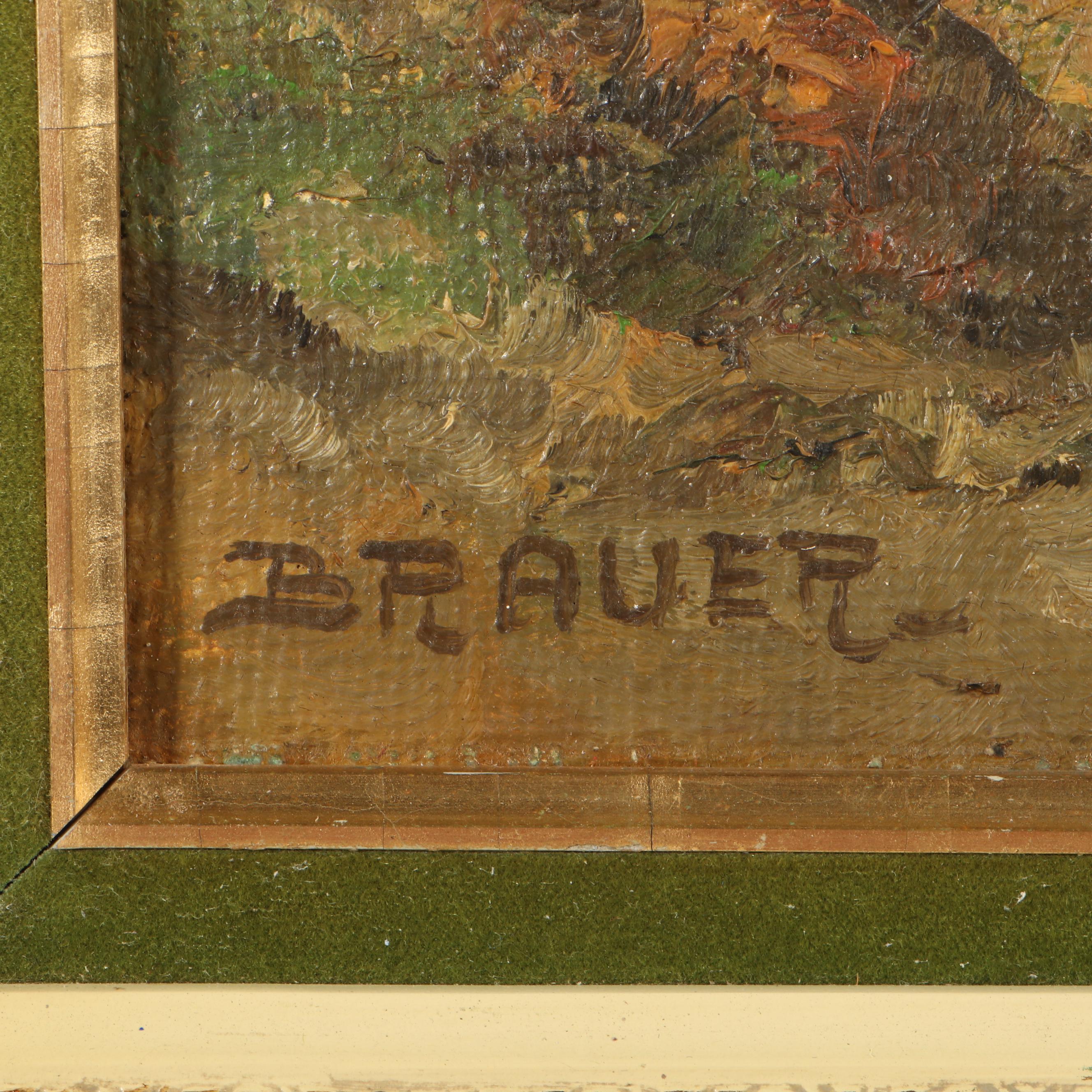 Wilhelm Brauer Bucolic Landscape Oil Painting With Cottage and Stream ...