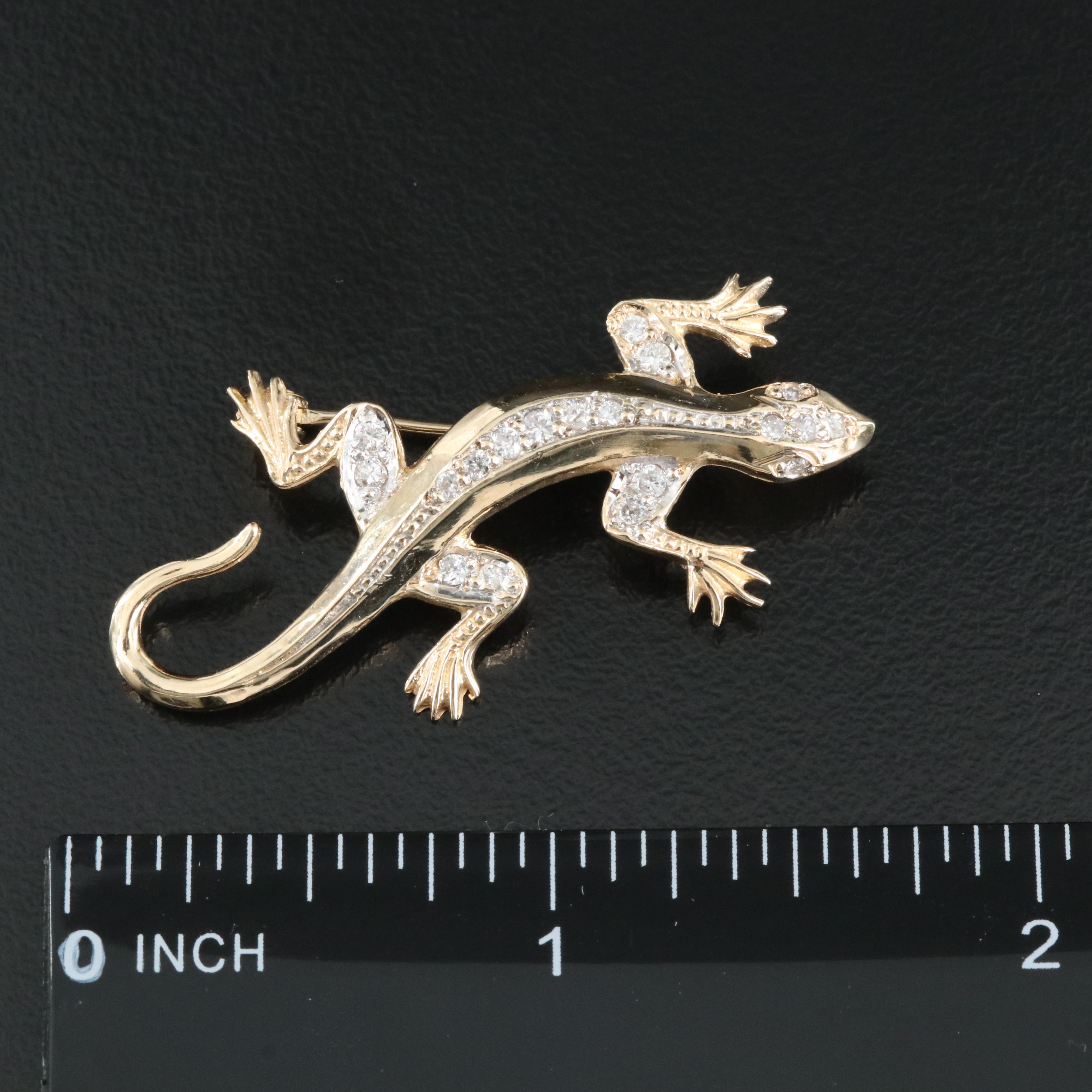 14K 0.35 CTW Diamond Lizard Brooch | EBTH