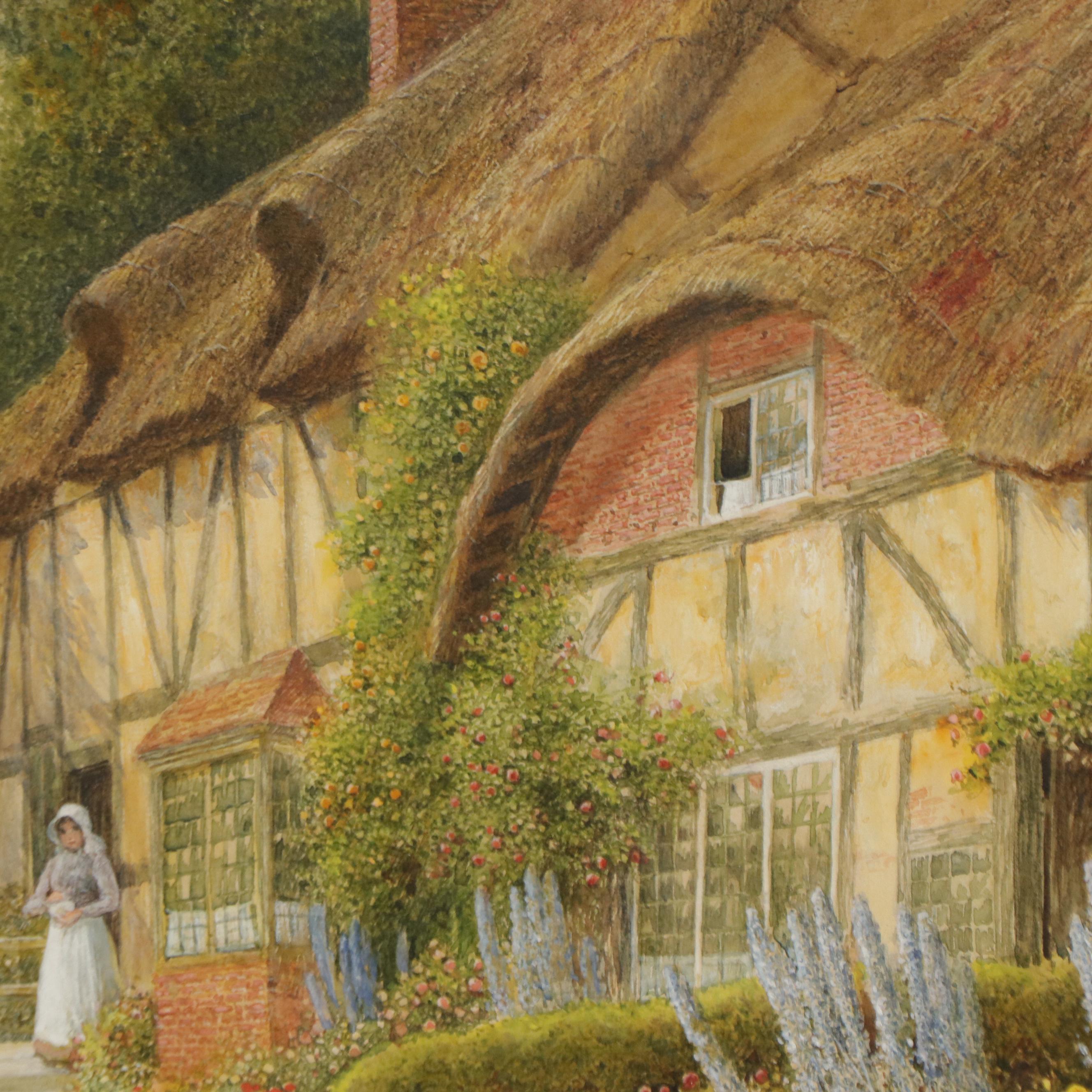 Claude Strachan Bucolic Landscape Watercolor Painting of Thatched Roof ...