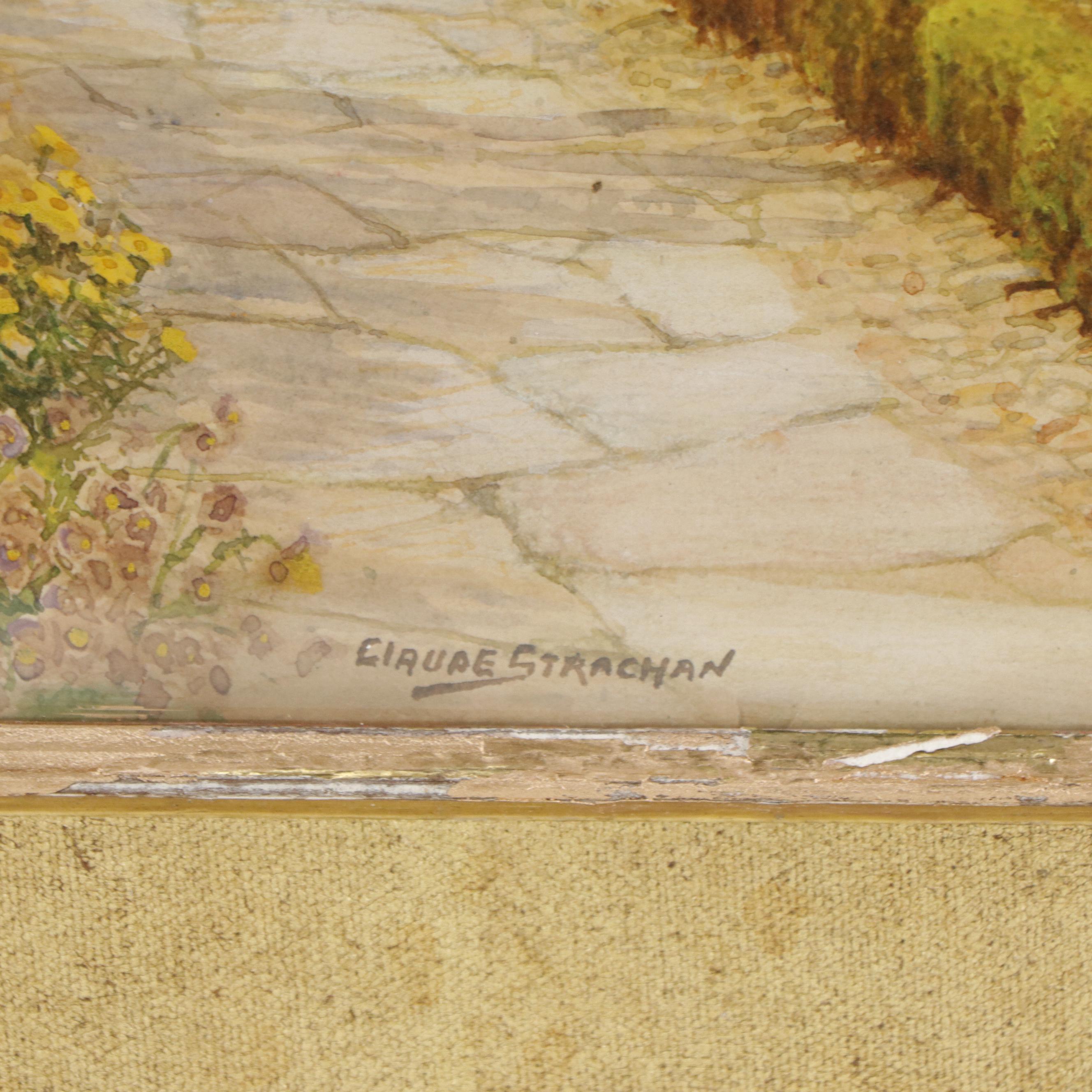 Claude Strachan Bucolic Landscape Watercolor Painting of Thatched Roof ...