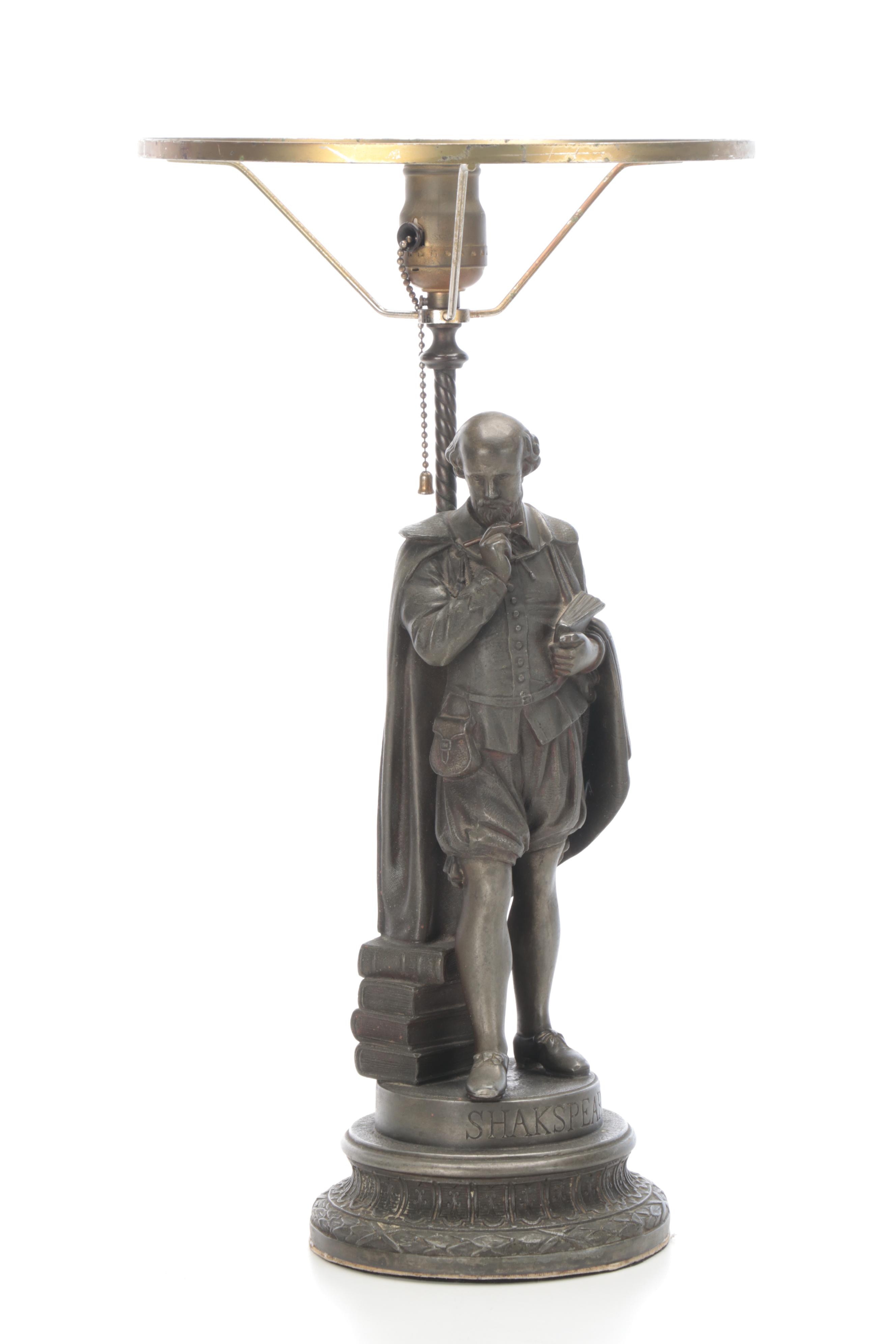 Cast Spelter Shakespeare Figural Table Lamp, Mid-20th Century | EBTH